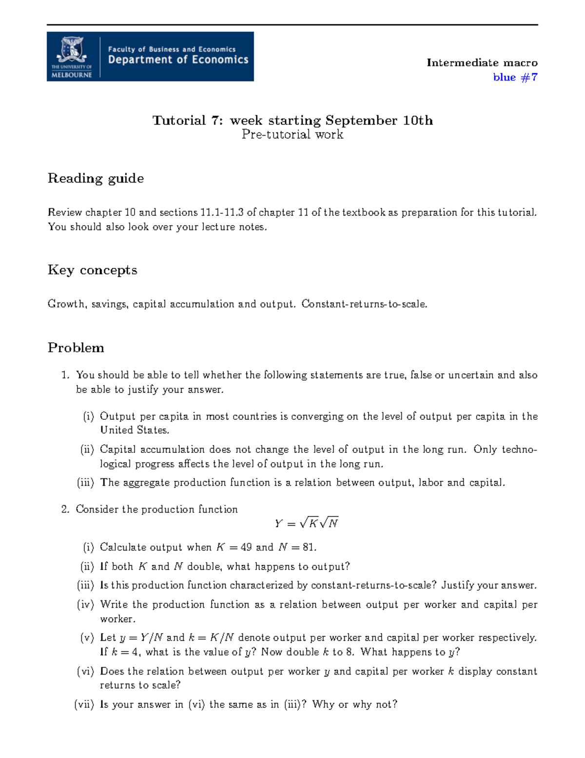 Blue7 - Pre tute - Intermediate macro blue #7 Tutorial 7: week starting September 10th Pre ...