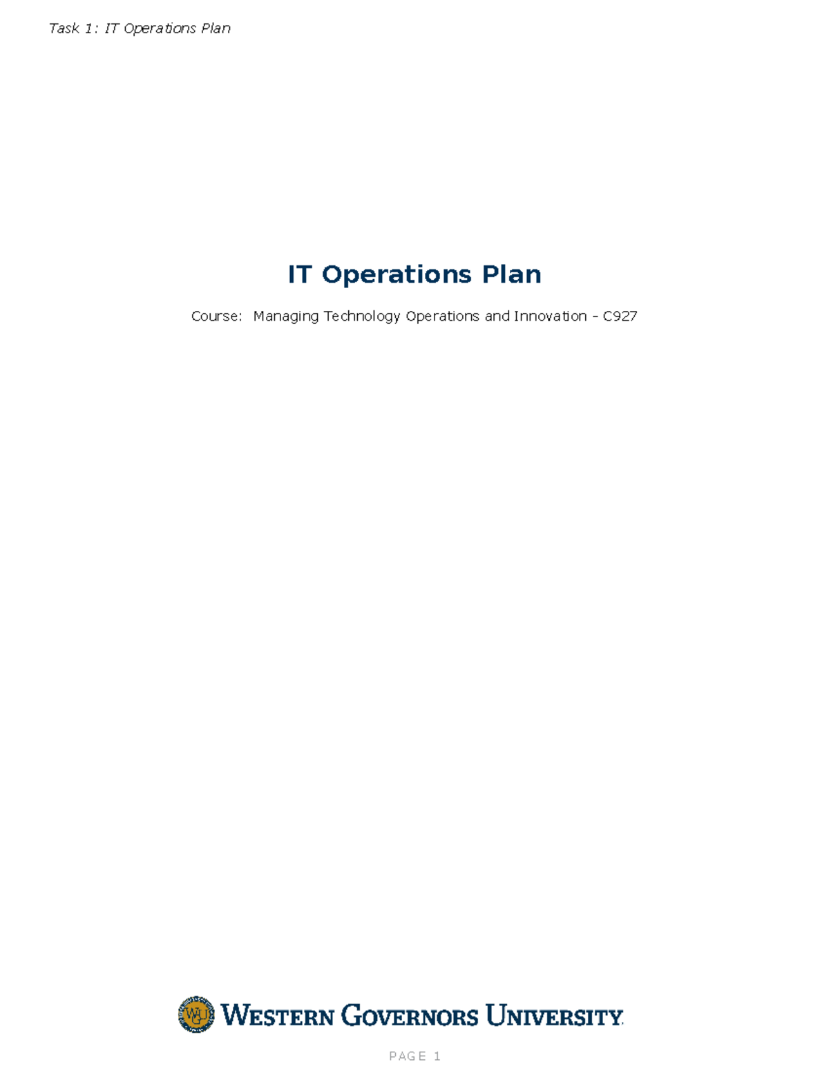 IT Operations Plan Template 3rd attempt - IT Operations Plan Course ...