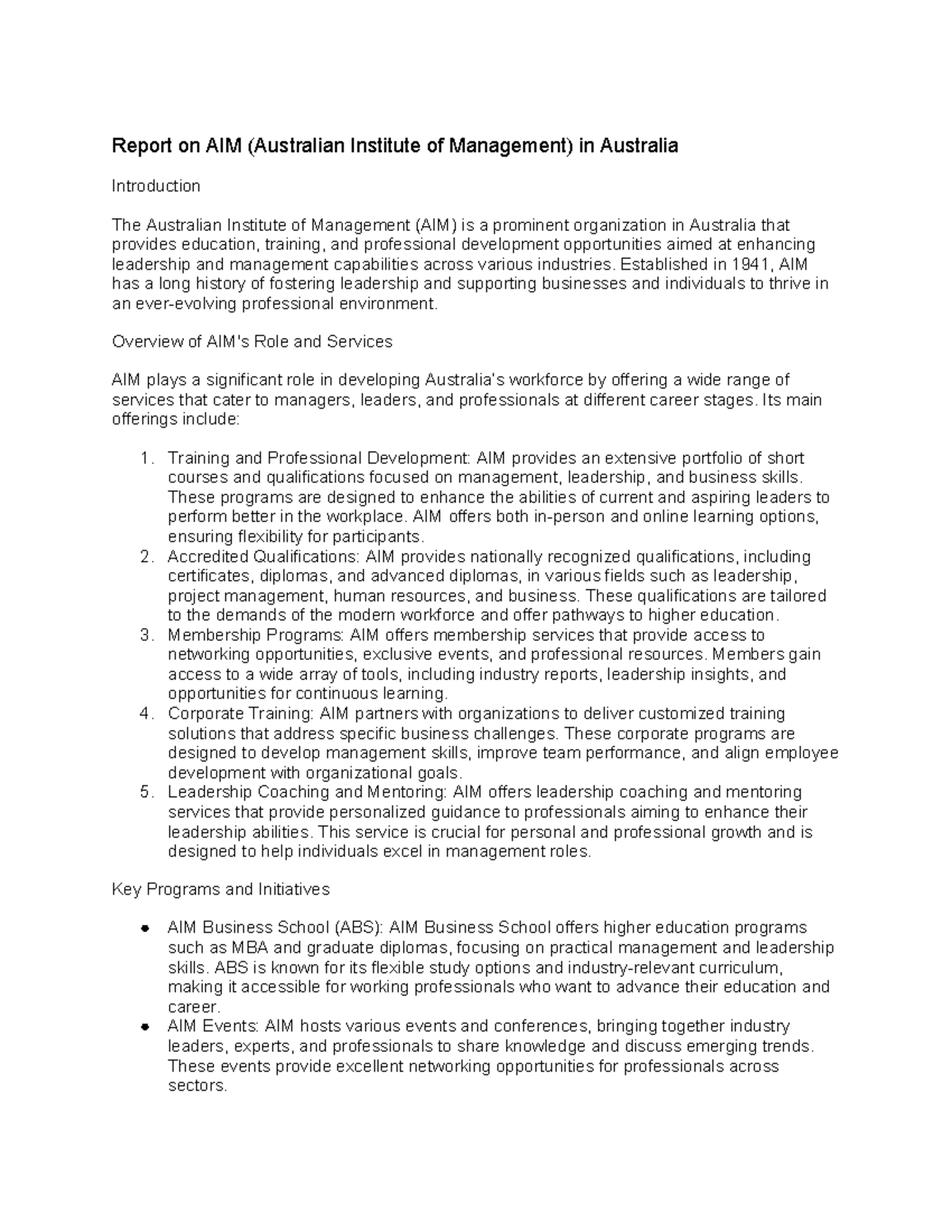 Docs 5 - it is very usefull. - Report on AIM (Australian Institute of ...
