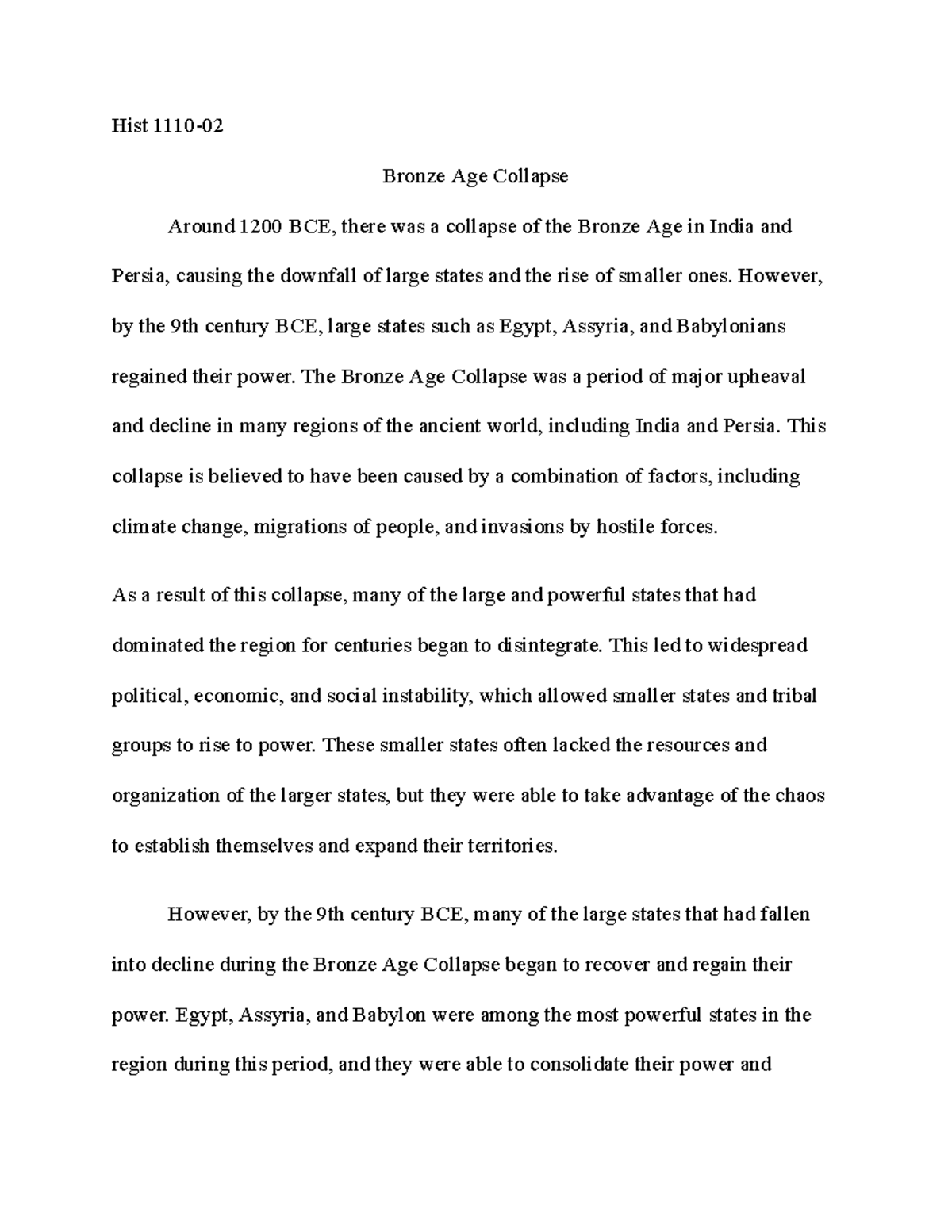 Ancient Med. History - Bronze Age Collapse - Hist 1110- Bronze Age ...