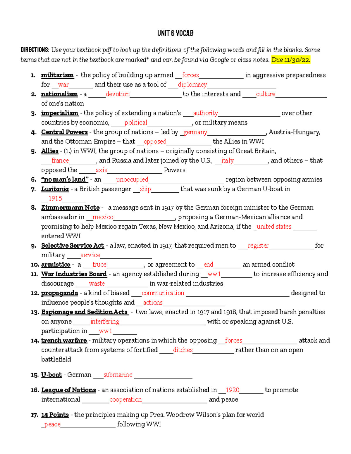 - Unit 6 Vocab - 16947404 - Unit 6 Vocab Directions : Use your textbook ...