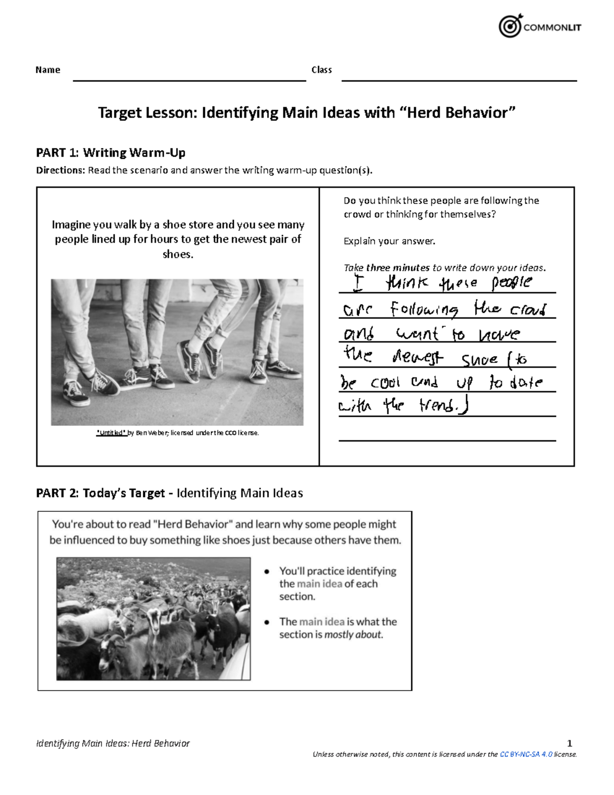 Herd Behavior Target Lesson Student Copy Ed1.0 - Name Class Target ...