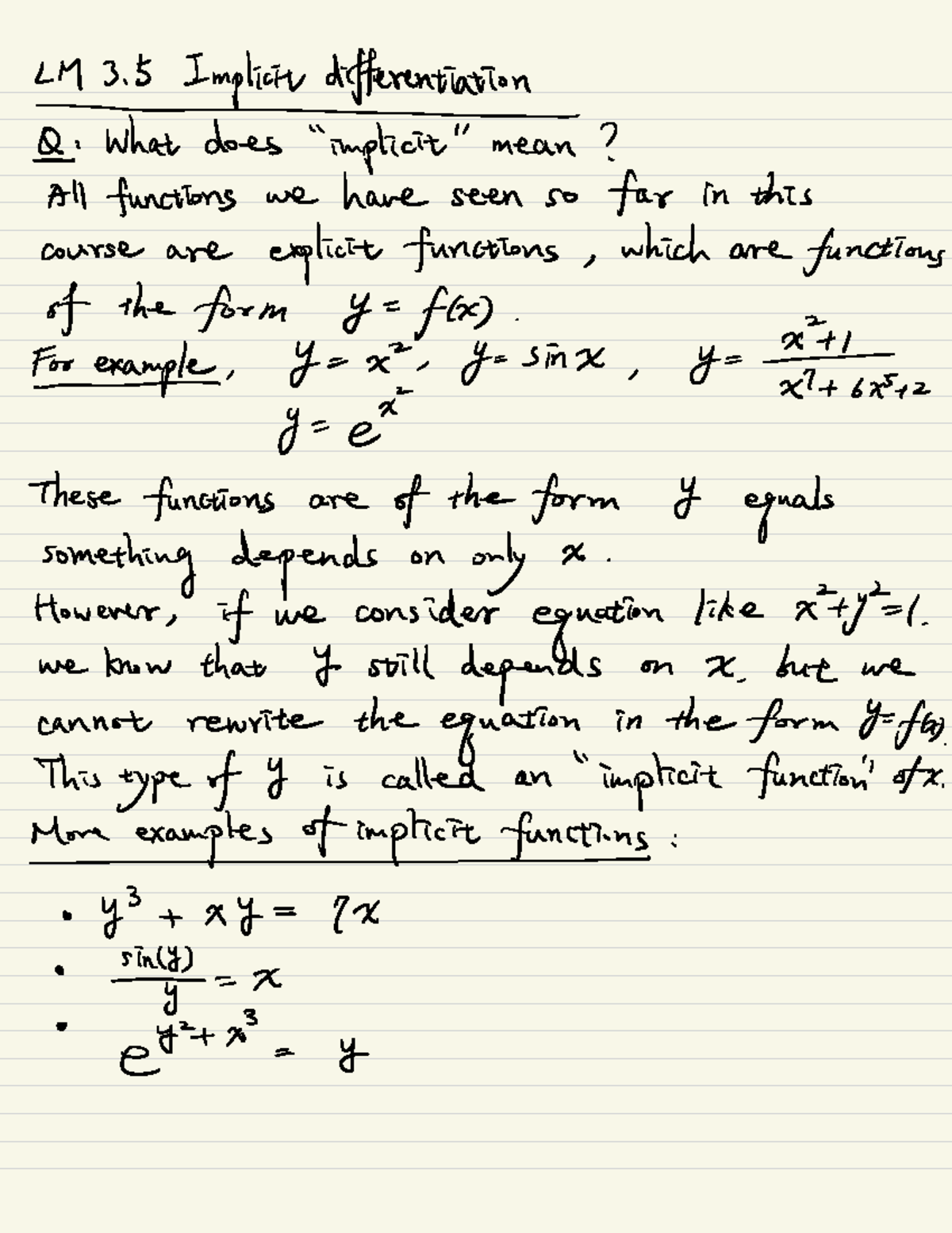 Section 3 - Implicit Differentiation - LM3.5Impkii-vdifterentta-vton-Q hat does " implicit - Studocu