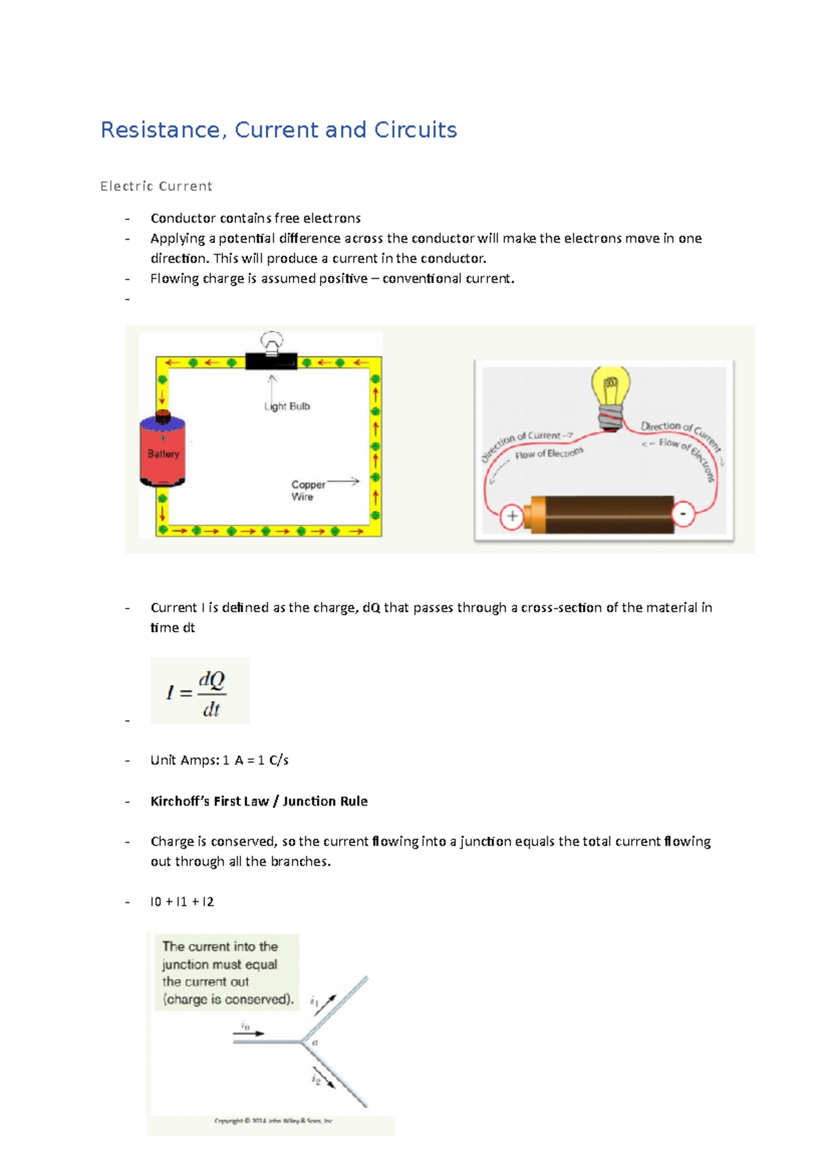Resistance, Current and Circuits - Resistance, Current and Circuits ...