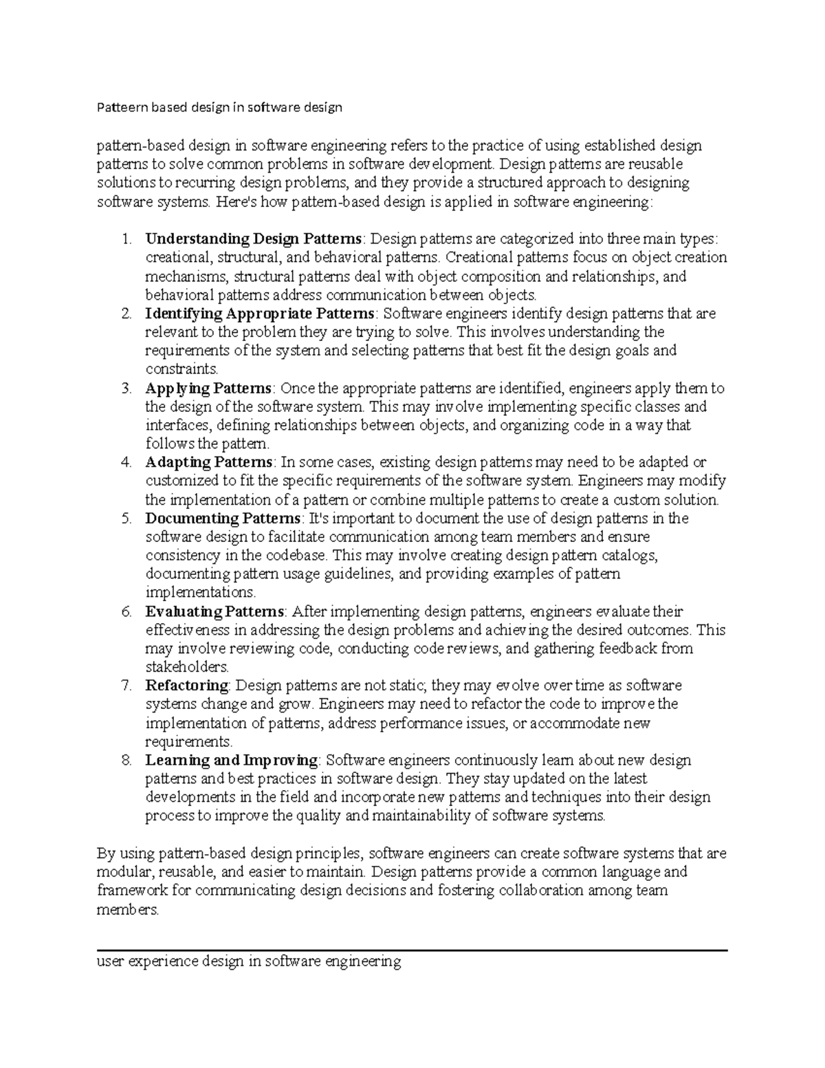 Patteern based design in software design - Patteern based design in ...