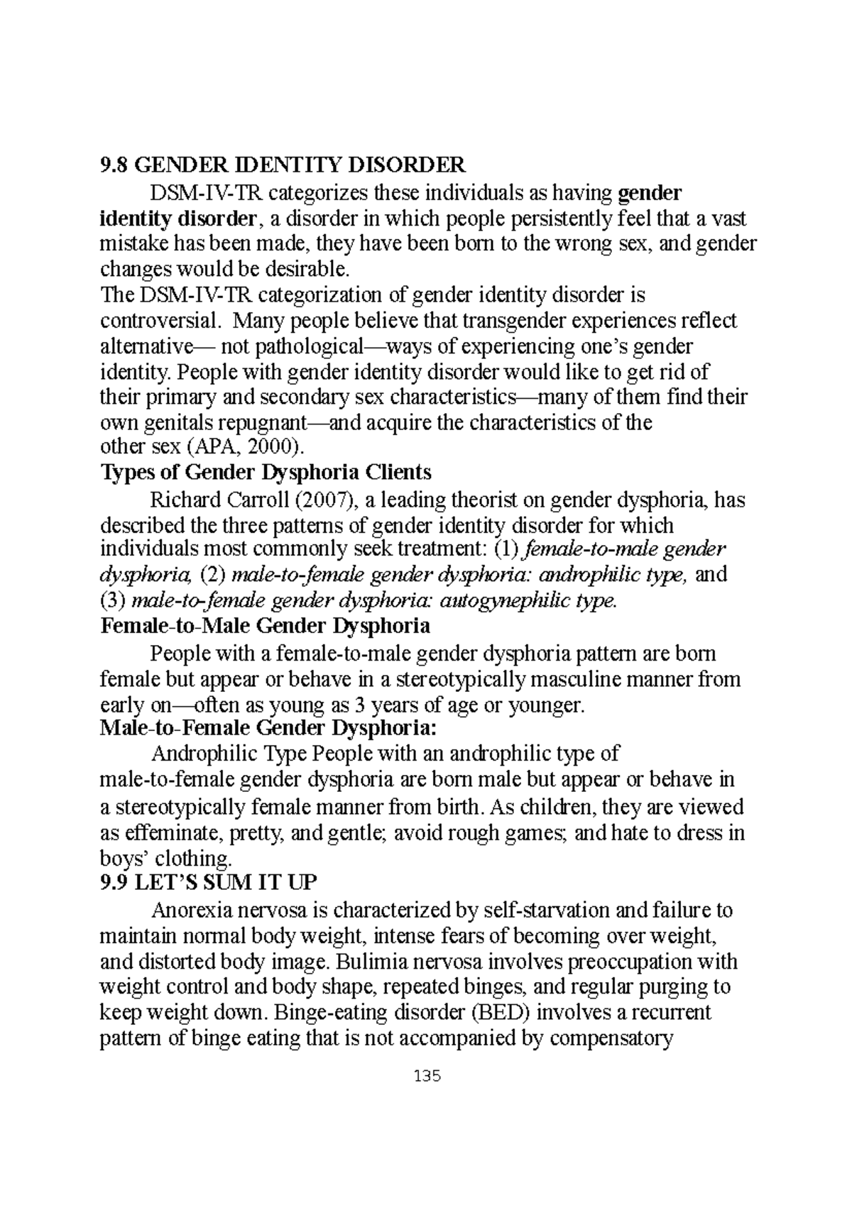 Abnormal Psychology (Psyco239) (22) - 9 GENDER IDENTITY DISORDER DSM-IV ...