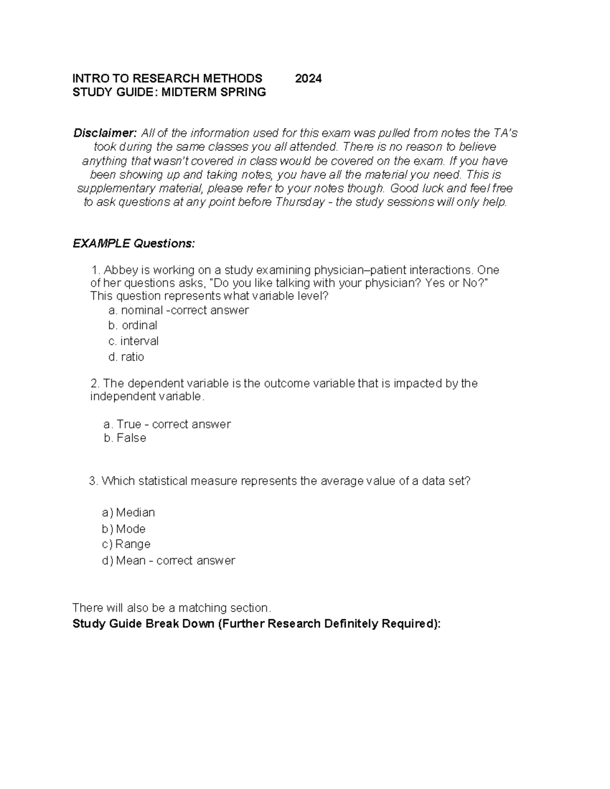 301 Midterm Study Guide - INTRO TO RESEARCH METHODS STUDY GUIDE ...