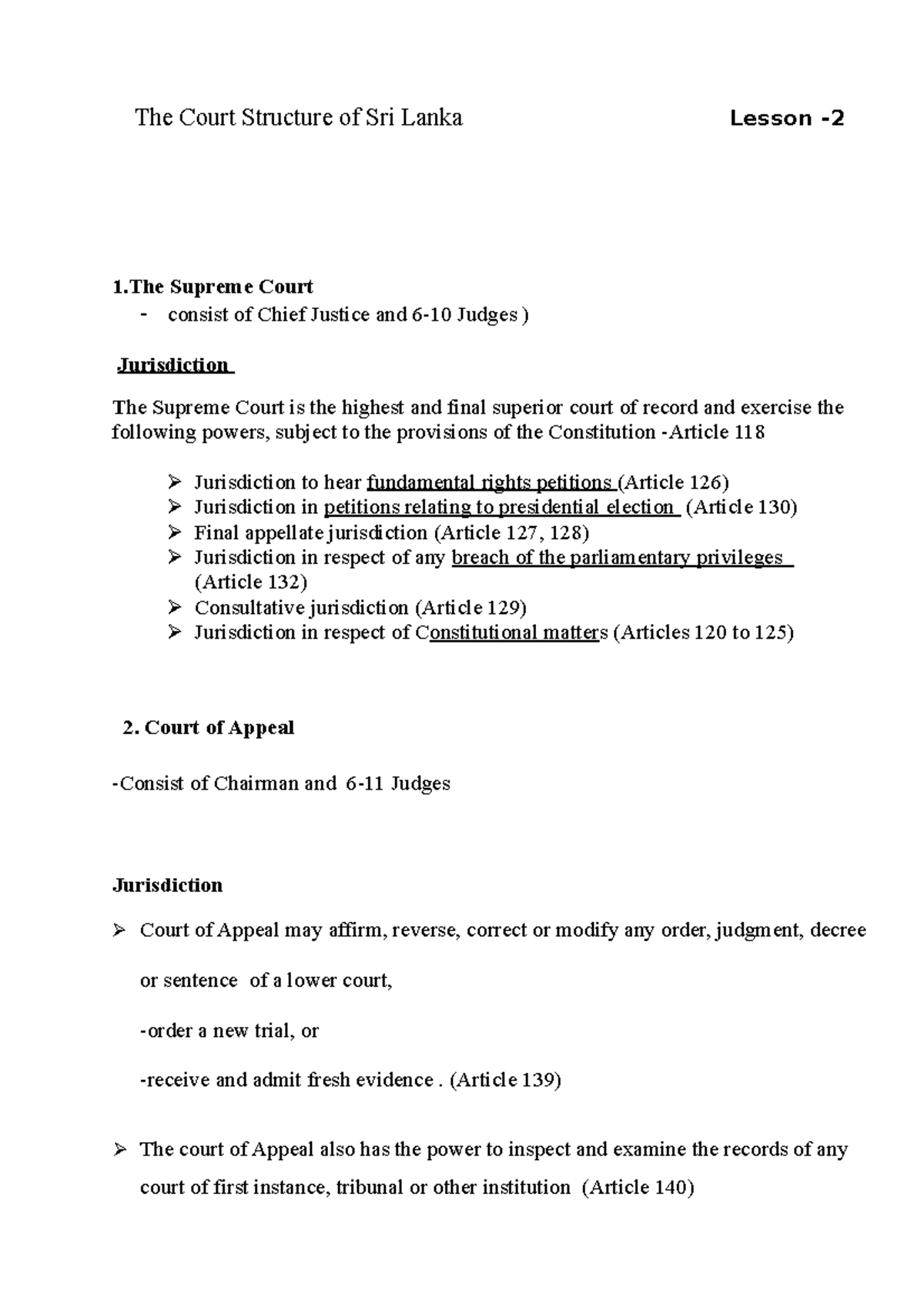 Lesson 2-Court Structure - The Court Structure of Sri Lanka Lesson - 1 ...
