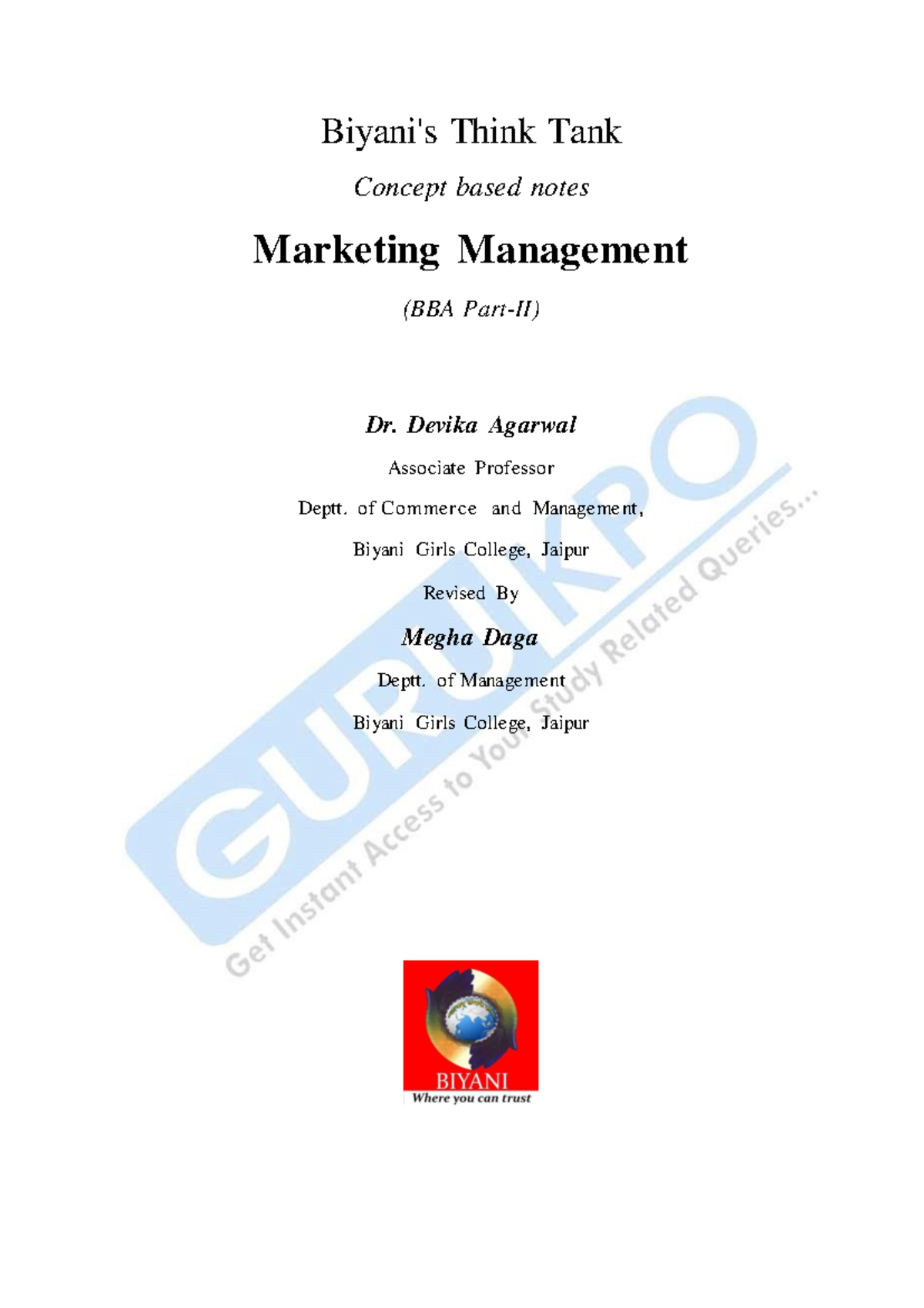 Marketing Management(BBA)P-2 - Biyani's Think Tank Concept based notes ...