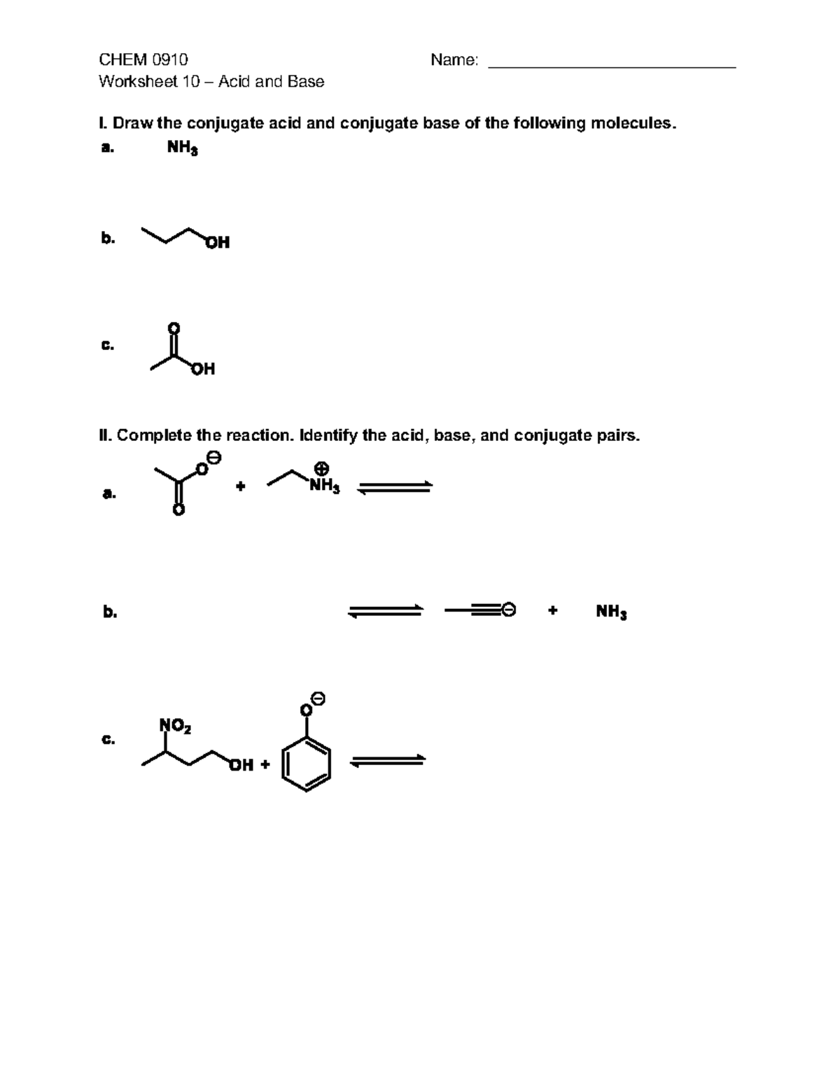 WS 10 - Acid and Base - Acid base practice worksheet - Worksheet 10 ...