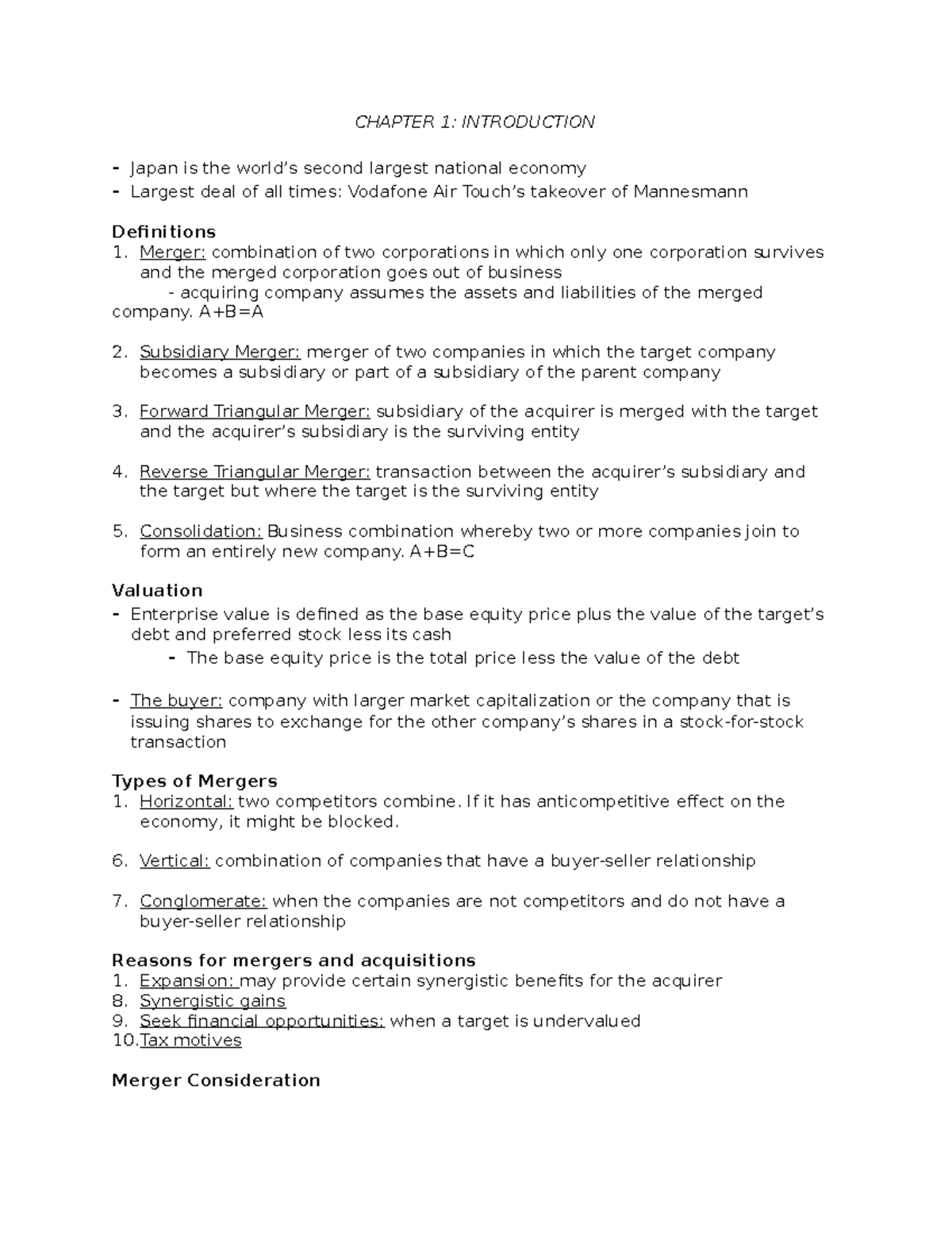 FINA 415 Midterm Review - CHAPTER 1: INTRODUCTION - Japan is the world ...