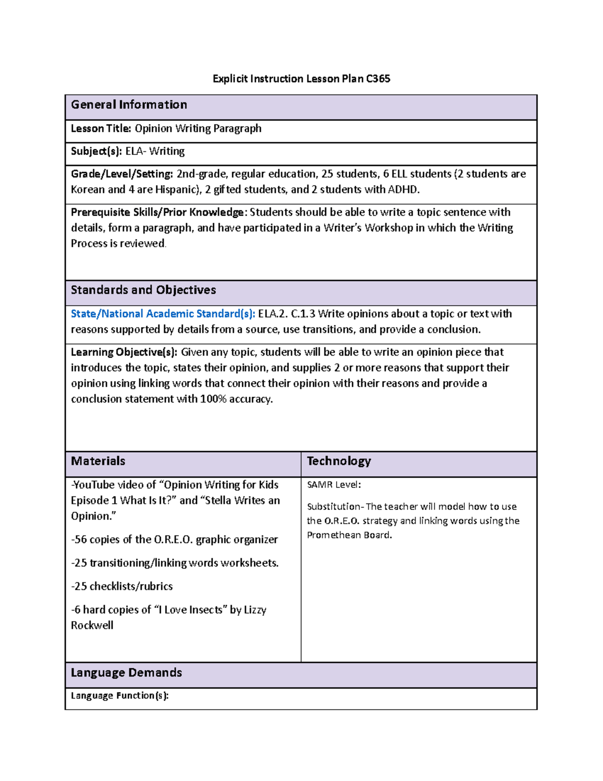 C365 Lesson Plan - Passed - Explicit Instruction Lesson Plan C General Information Lesson Title ...