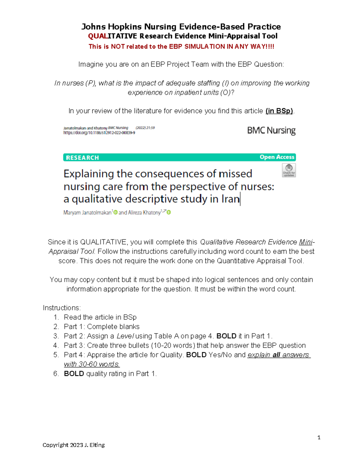 NUR 363 Qualitative Mini Appraisal Tool Fall 2023rev - QUALITATIVE ...