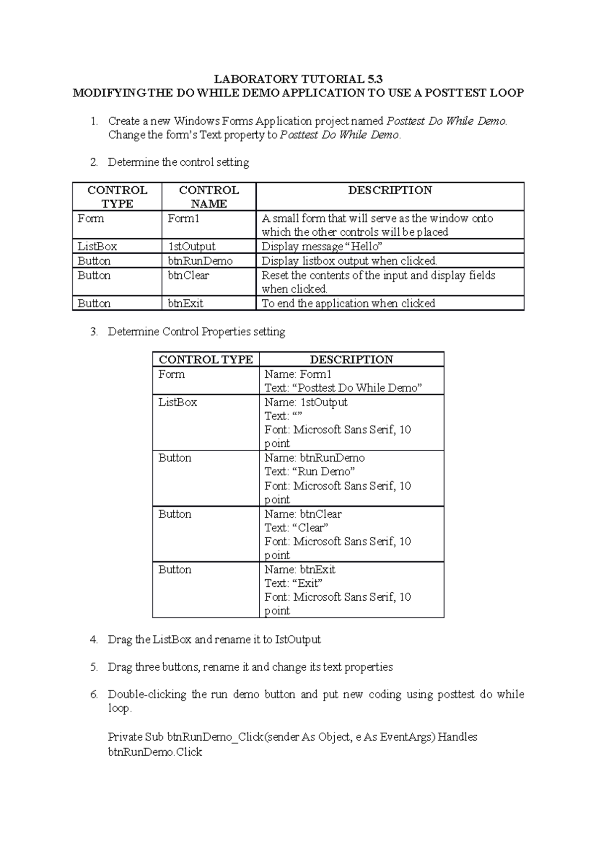 Tutorial 5-3 Modifying the Do While Demo application to use - LABORATORY TUTORIAL 5. MODIFYING ...