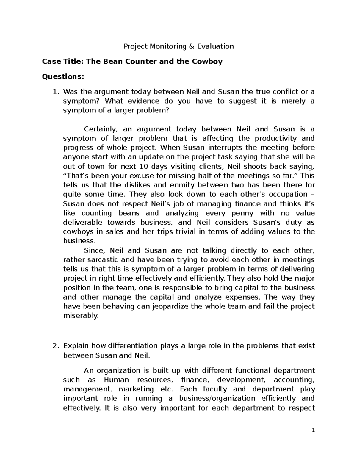 The Bean Counter and the Cowboy Case Study Project Monitoring ...