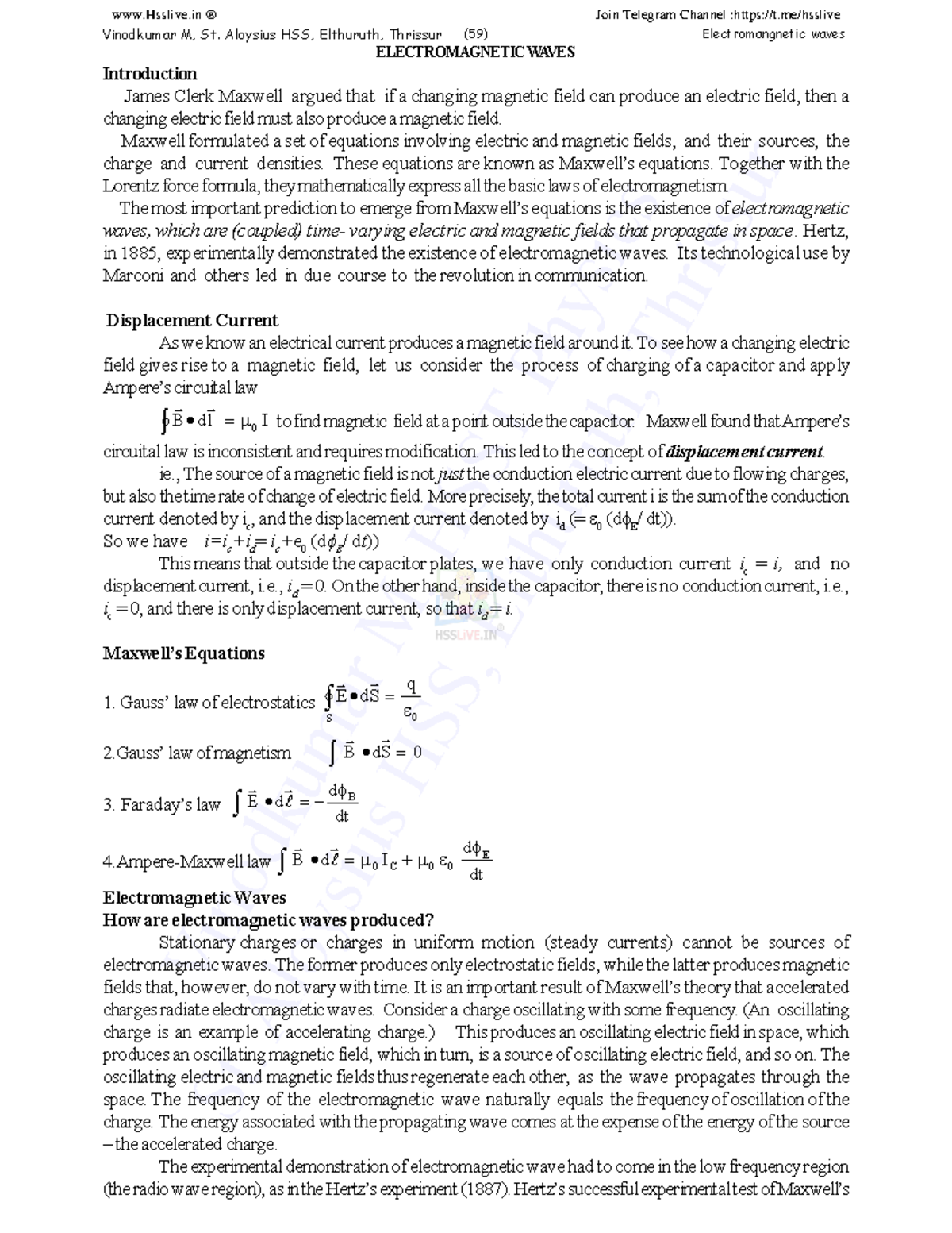 Hsslive-xii-physics-5. Electromagnetic Waves - Vinodkumar M, St ...
