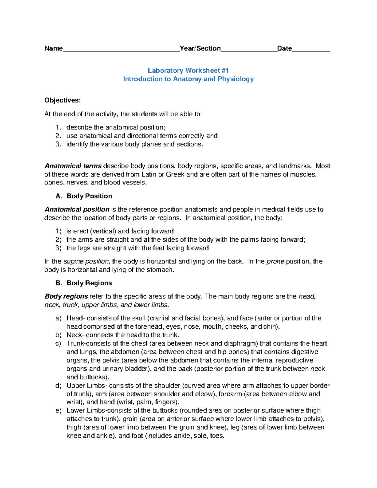 LW1 Introduction to Anatomy & Physiology - - Studocu