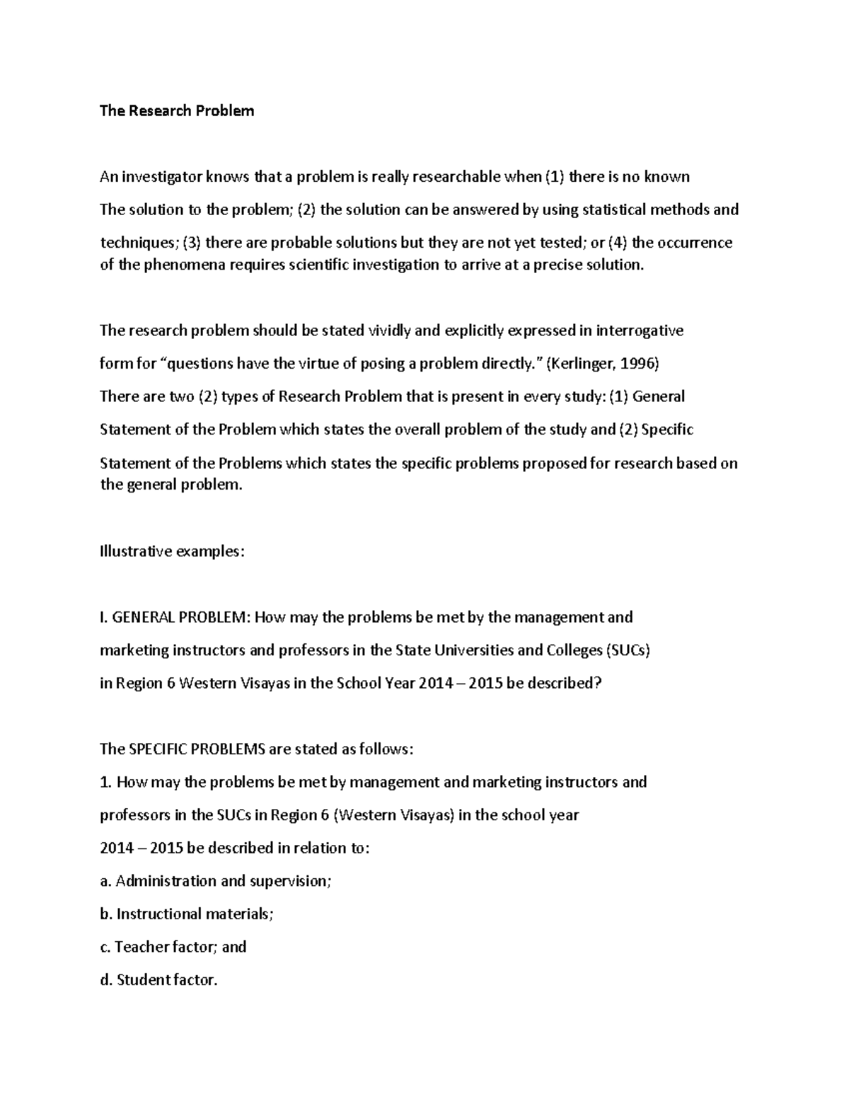 Business Research - The Research Problem An investigator knows that a ...