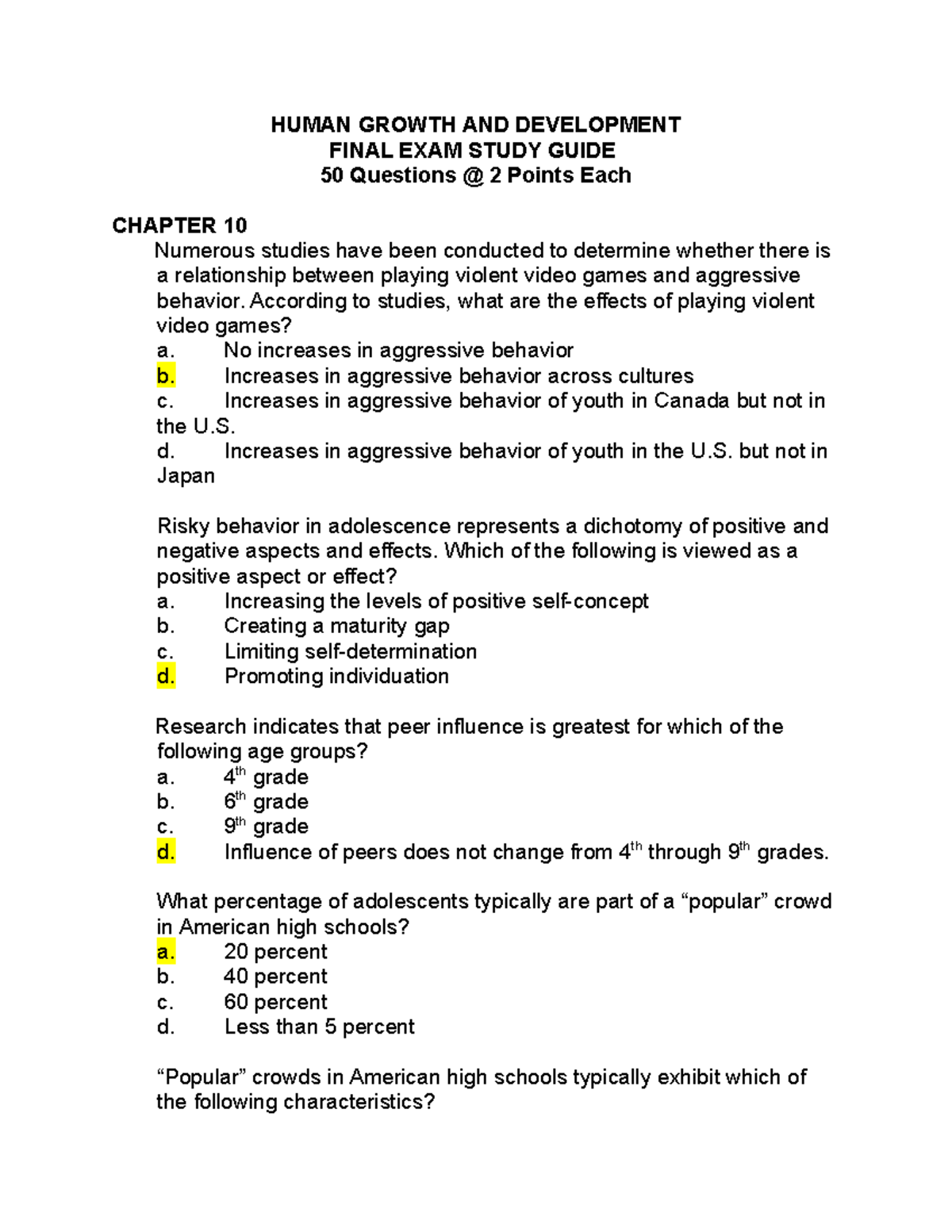 Human Growth and Development Final Exam Study Guide - HUMAN GROWTH AND ...