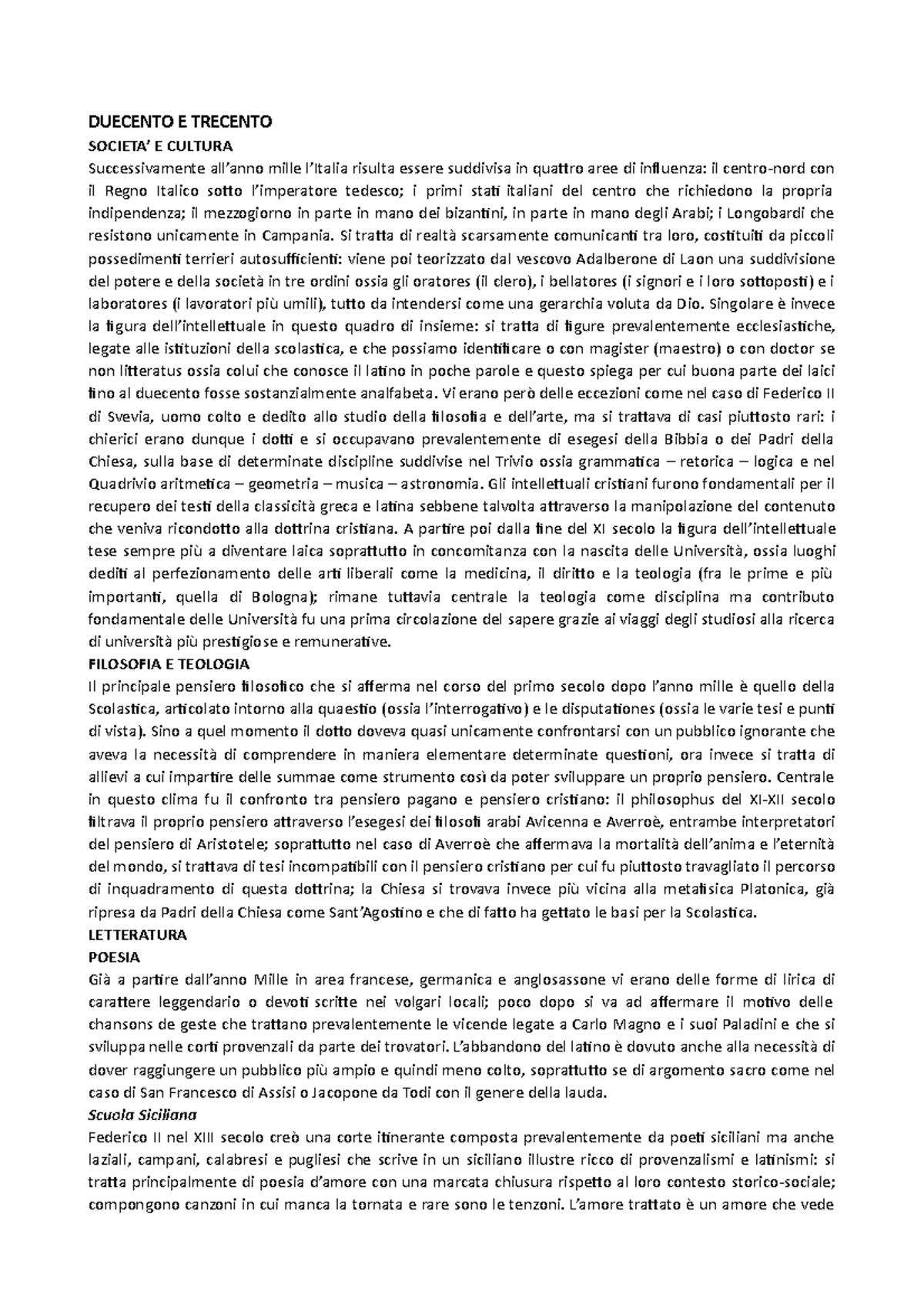 Quadro Ducento - Trecento - DUECENTO E TRECENTO SOCIETA’ E CULTURA ...