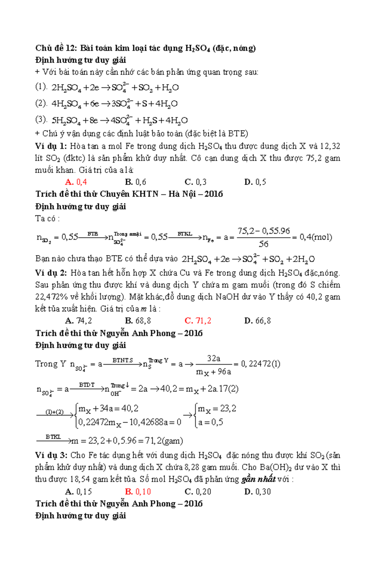 CĐ 12 KL H2SO4 đ n - hoa12 - Chÿ ß 12: Bài toán kim lo¿i tác dÿng H 2 SO 4 ( ¿c, nóng) ßnh h±ßng ...