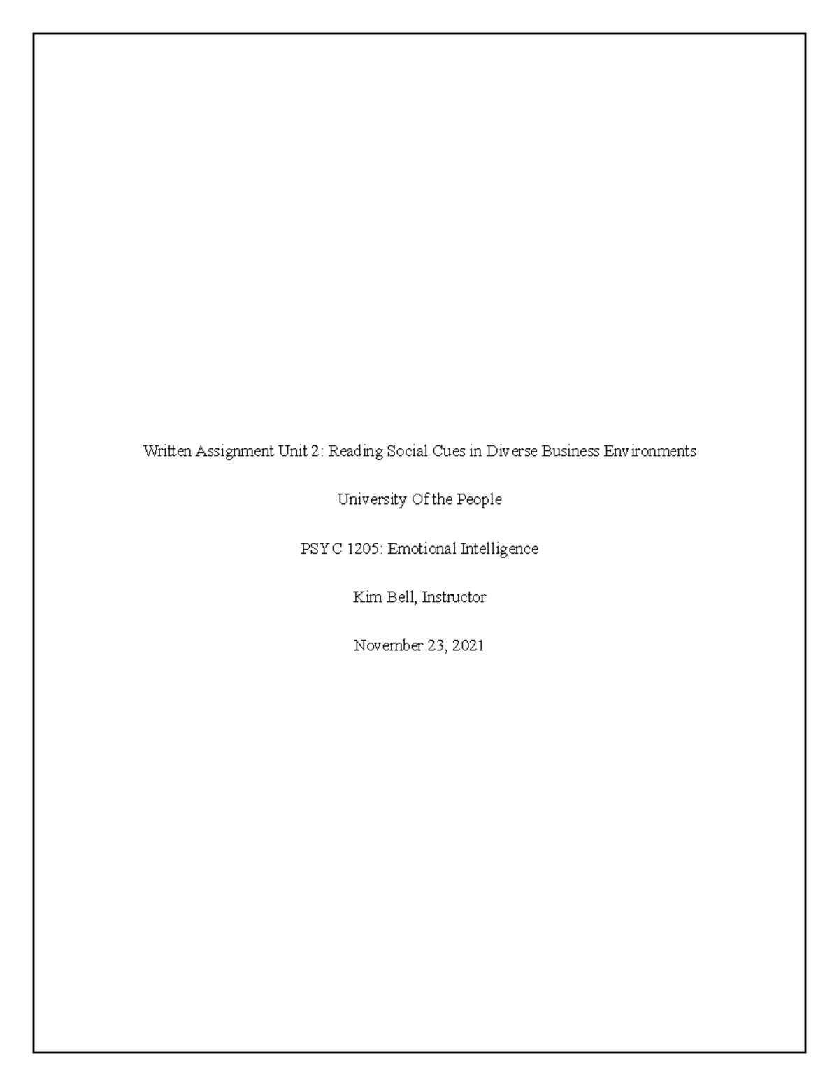 PSYC WA U2 - Peer Written assignment Week 2 - PSYC 1205 - UoPeople - Studocu