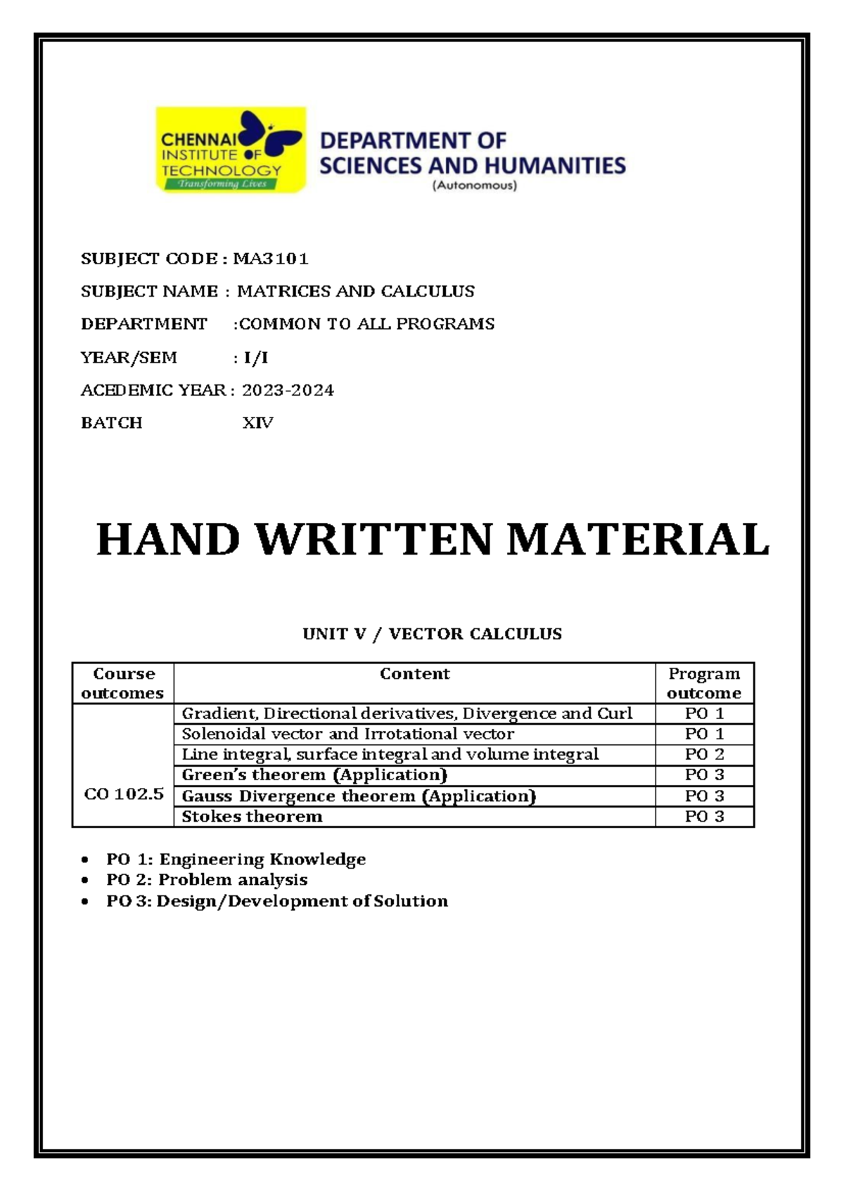 MA3151 Matrices and Calculus-Unit5 - SUBJECT CODE : MA SUBJECT NAME ...