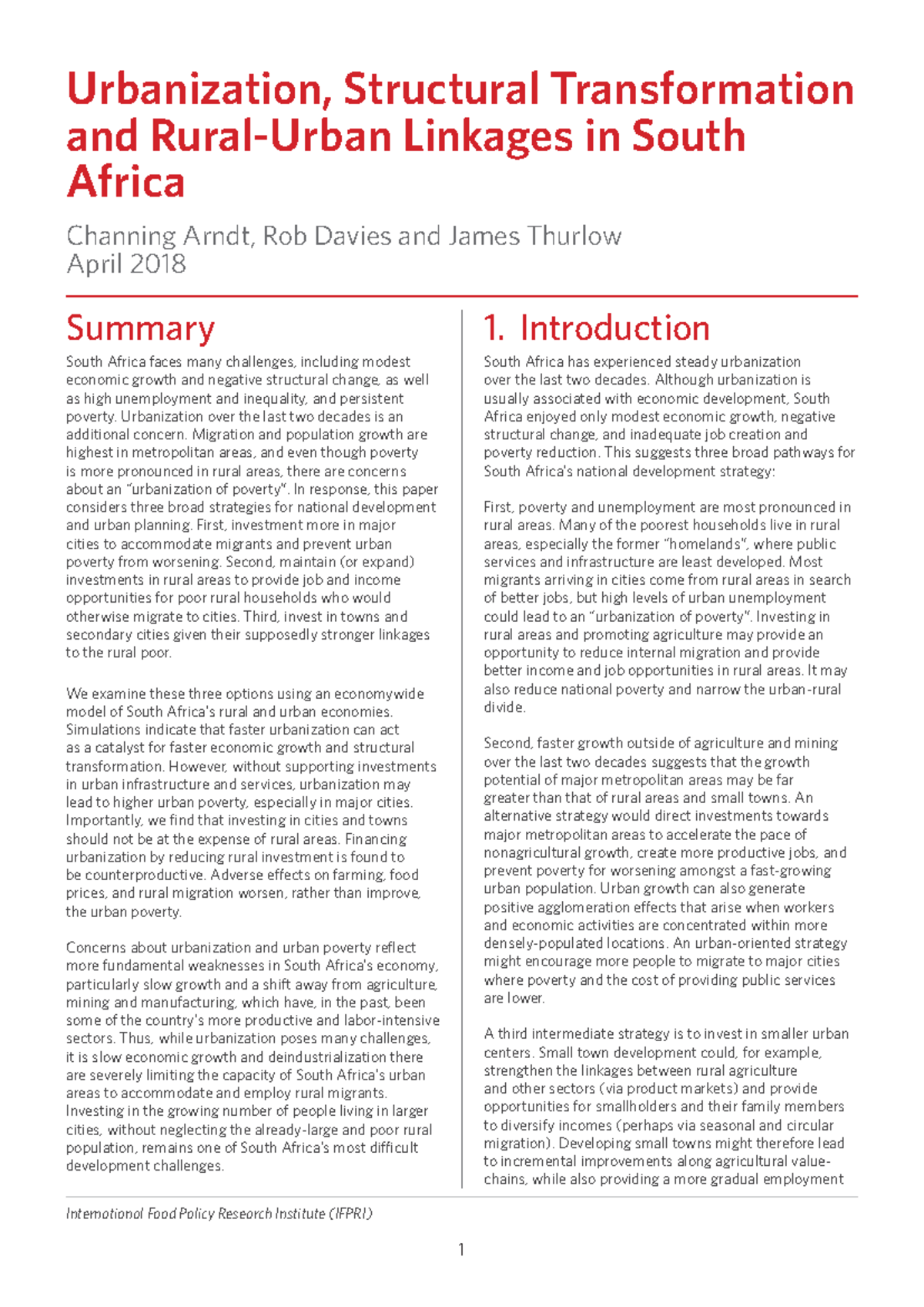 Paper 3 RSA Urbanization - Summary South Africa faces many challenges ...