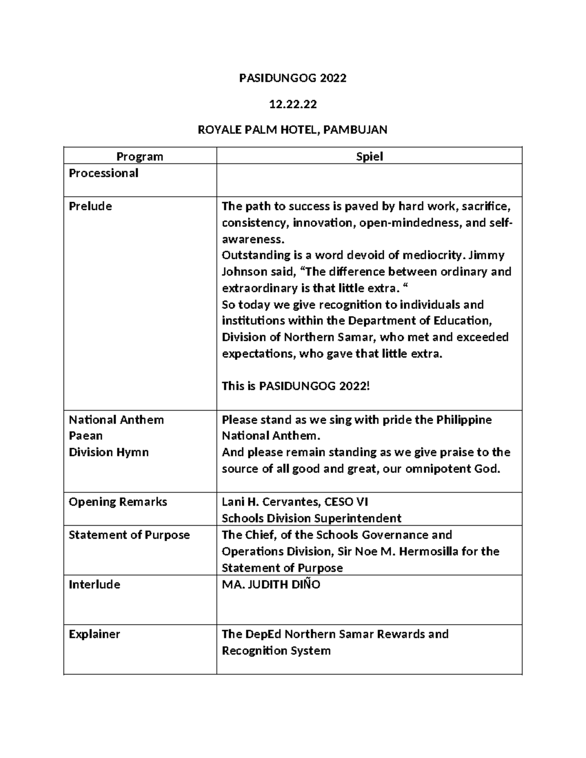 Pasidungog 2022 - Awarding of Most Outstanding Personnel Emcee Script ...