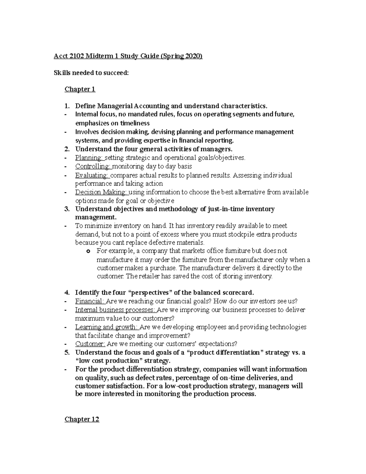 Midterm 1 study guide - notes - Acct 2102 Midterm 1 Study Guide (Spring ...