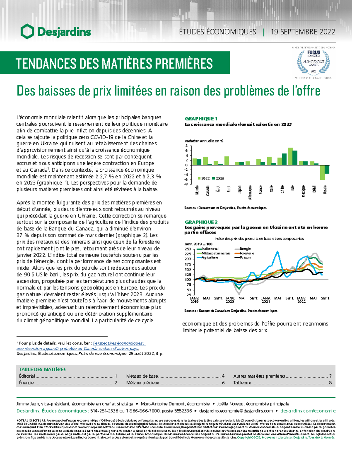 Tendances matieres premieres septembre - TENDANCES DES MATIÈRES ...