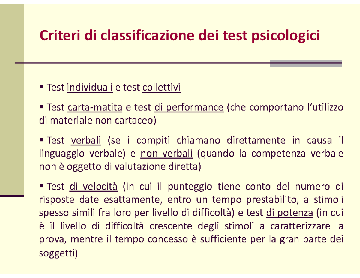 Classificazione dei test psicologici - Tra questi: i test D.A ...