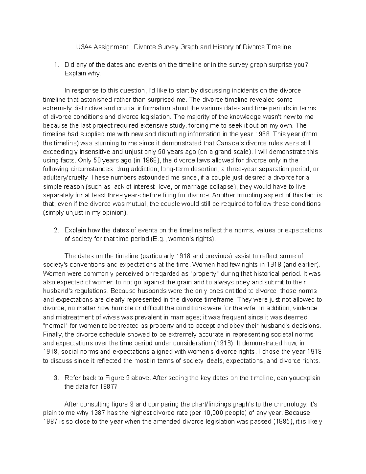 U3A4 Assignment Divorce Survey Graph and History of Divorce Timeline ...