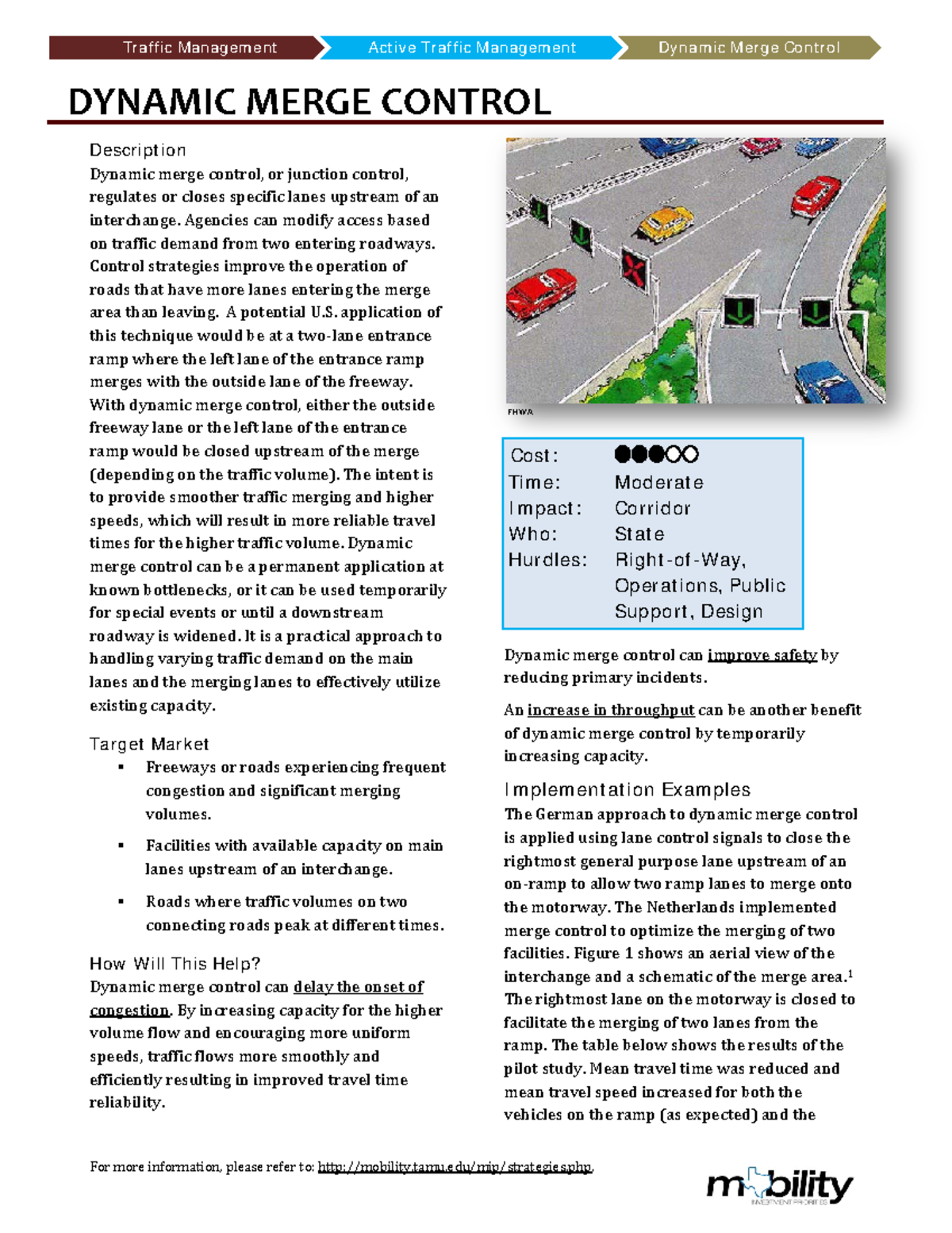 Dynamic Merge Control 4 Pg - Cost : Tim e: Moder at e I m pact : Cor r ...