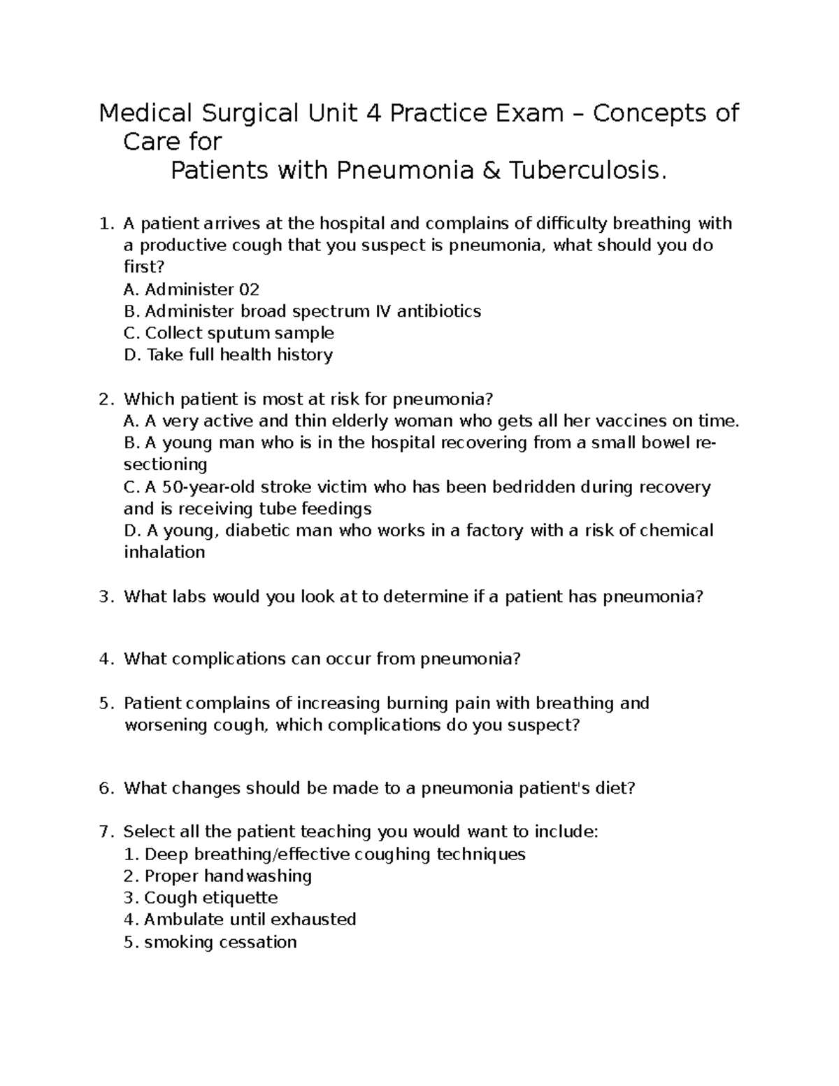 Med Surg Unit 4 Practice Exam - Medical Surgical Unit 4 Practice Exam ...