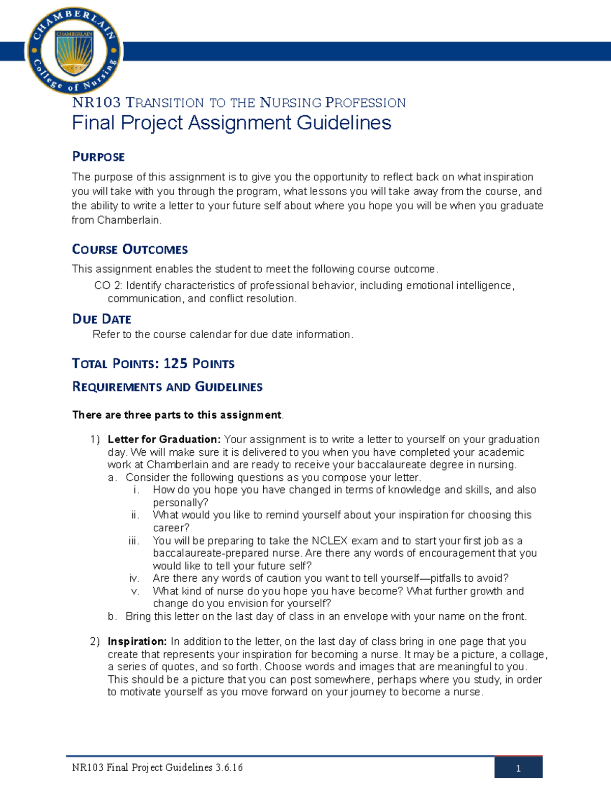 NR103 Final Project Assignment Guidelines - Final Project Assignment Guidelines PURPOSE The ...