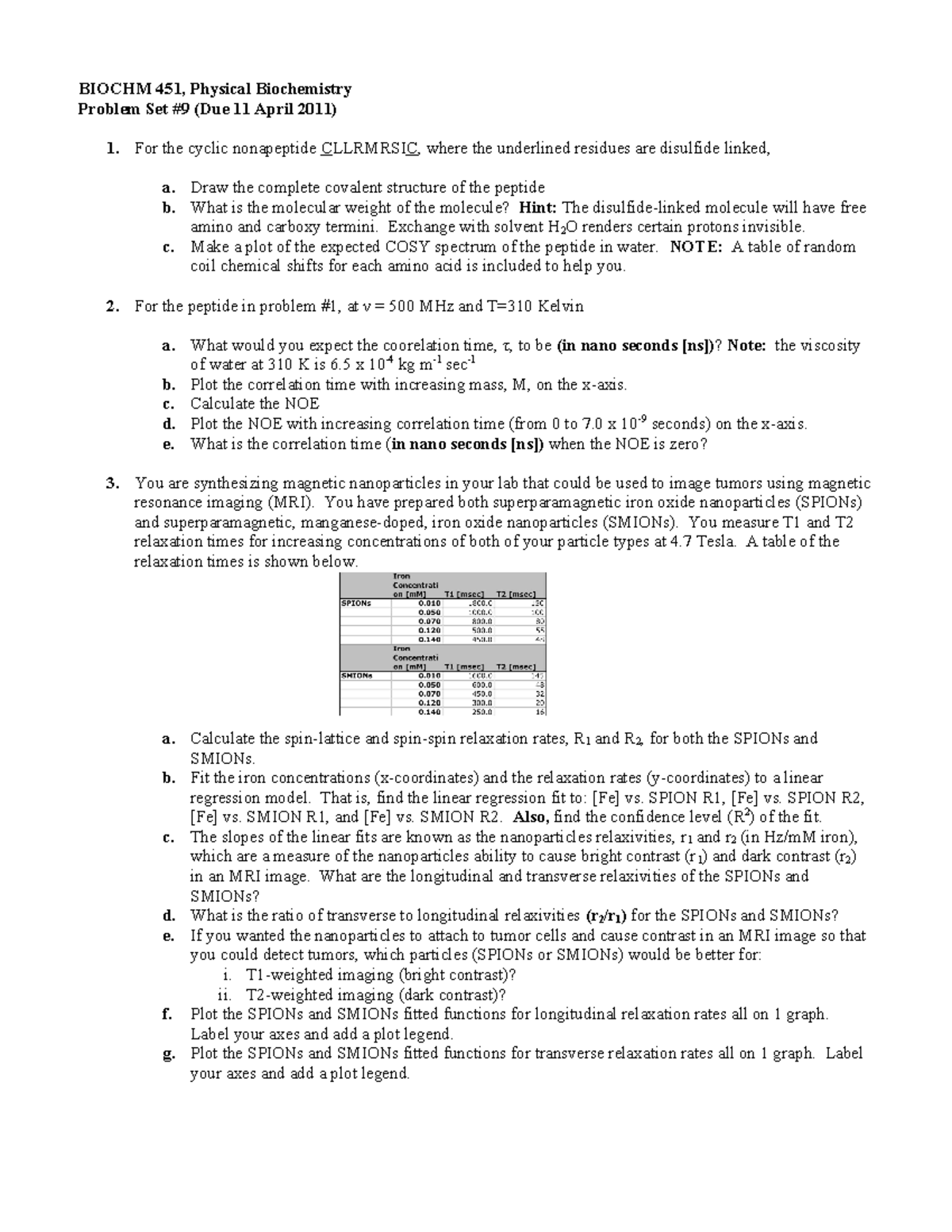PS9 2011 - Mathematica-based homework and key - BIOCHM 451, Physical Biochemistry Problem Set #9 ...