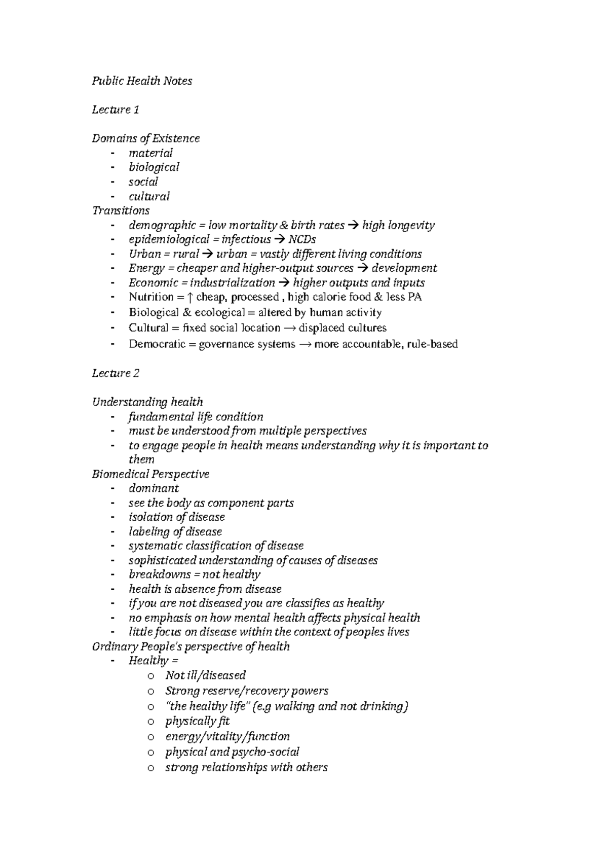 Public Health Notes - Public Health Notes Lecture 1 Domains of ...