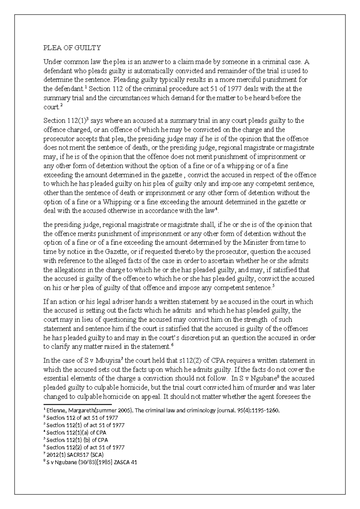 Criminal procedure - practice material - PLEA OF GUILTY Under common ...