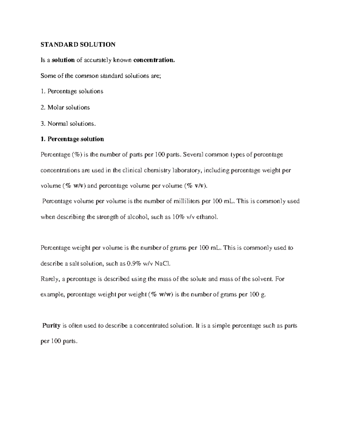 Lecture 3 Standard Solution AND Calculations - STANDARD SOLUTION Is a ...