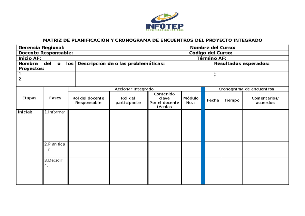 Matriz DE Planificacion DE Proyecto ABP P - MATRIZ DE PLANIFICACIÓN Y ...