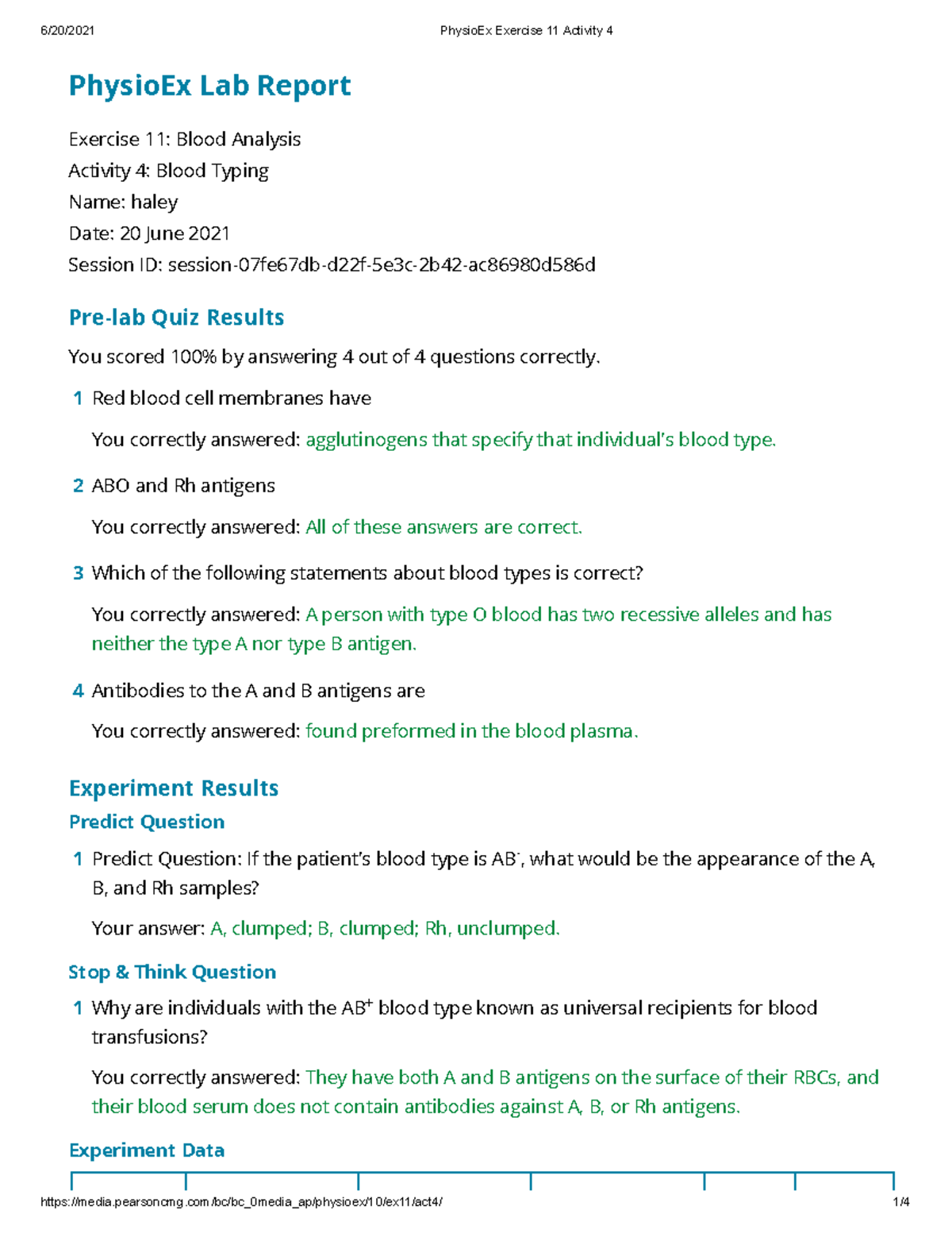 Physio Ex Exercise 11 Activity 4 - PhysioEx Lab Report Exercise 11: Blood Analysis Activity 4 ...