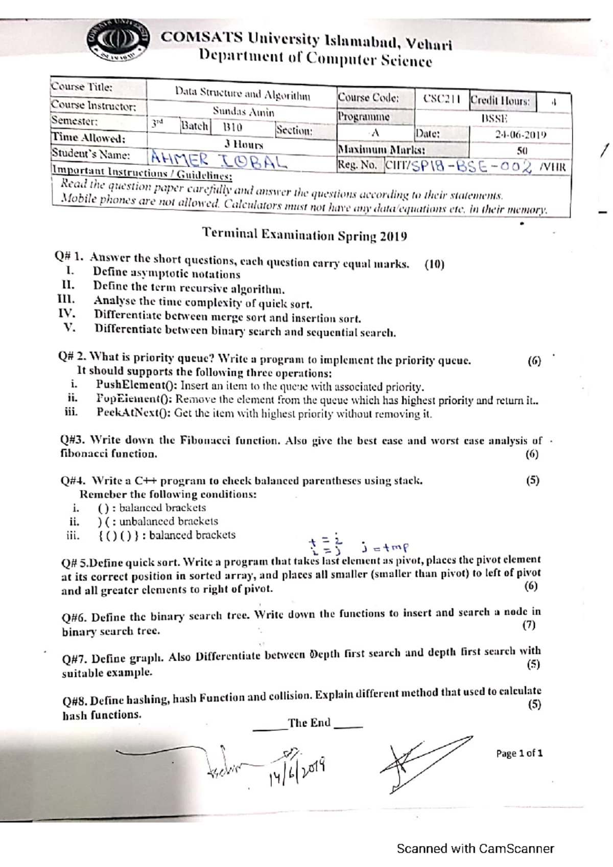 DSA-Final - DSA - SECURITY UNIT COMSATS University Islamabad, Vehari Department of Computer ...