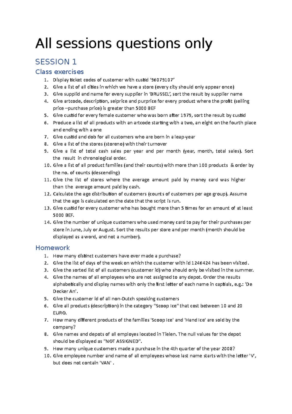 All sessions questions only SES1 - All sessions questions only SESSION ...