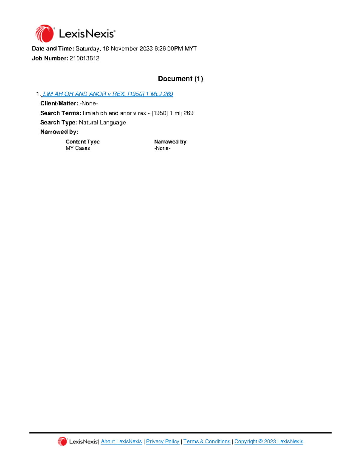 LIM AH OH AND ANOR v REX, [1950] 1 MLJ 269 - | About LexisNexis ...