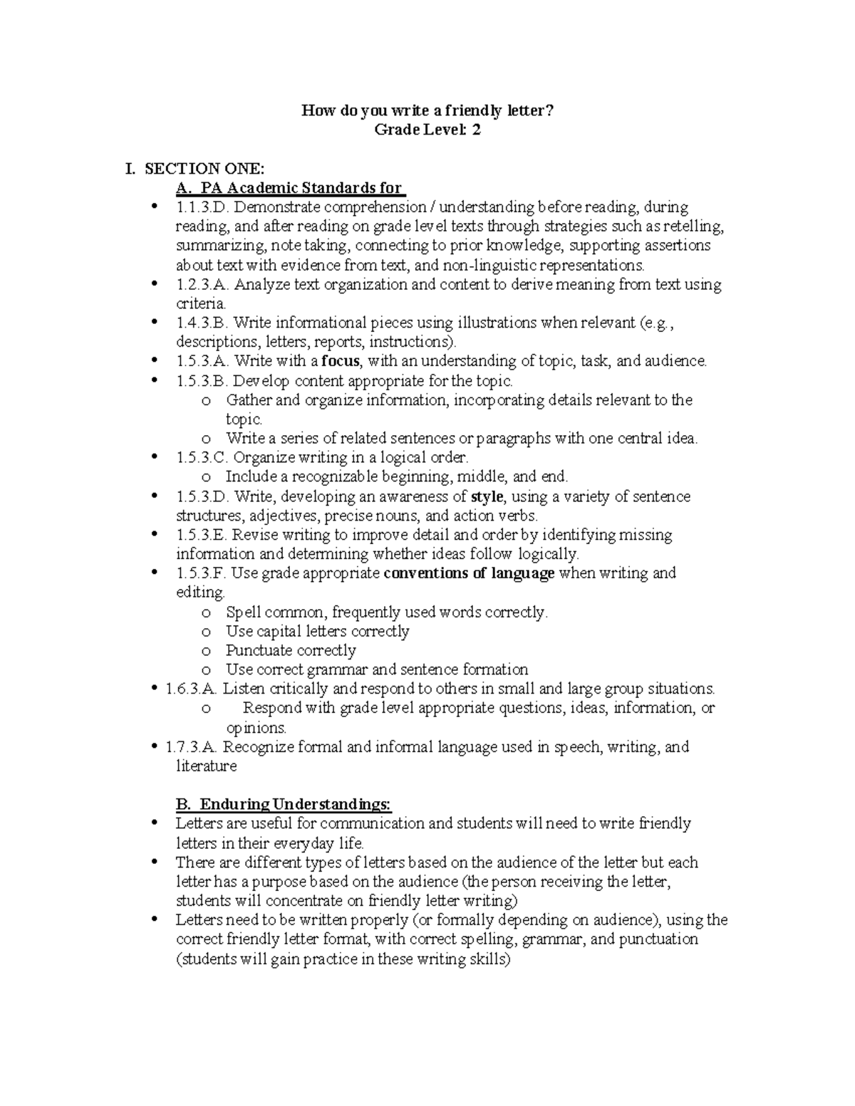 Friendly letter lesson plan - How do you write a friendly letter? Grade ...