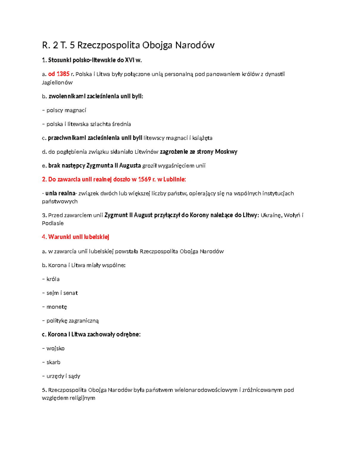 R. 2 T. 5 Rzeczpospolita Obojga Narodów - R. 2 T. 5 Rzeczpospolita Obojga Narodów Stosunki - Studocu