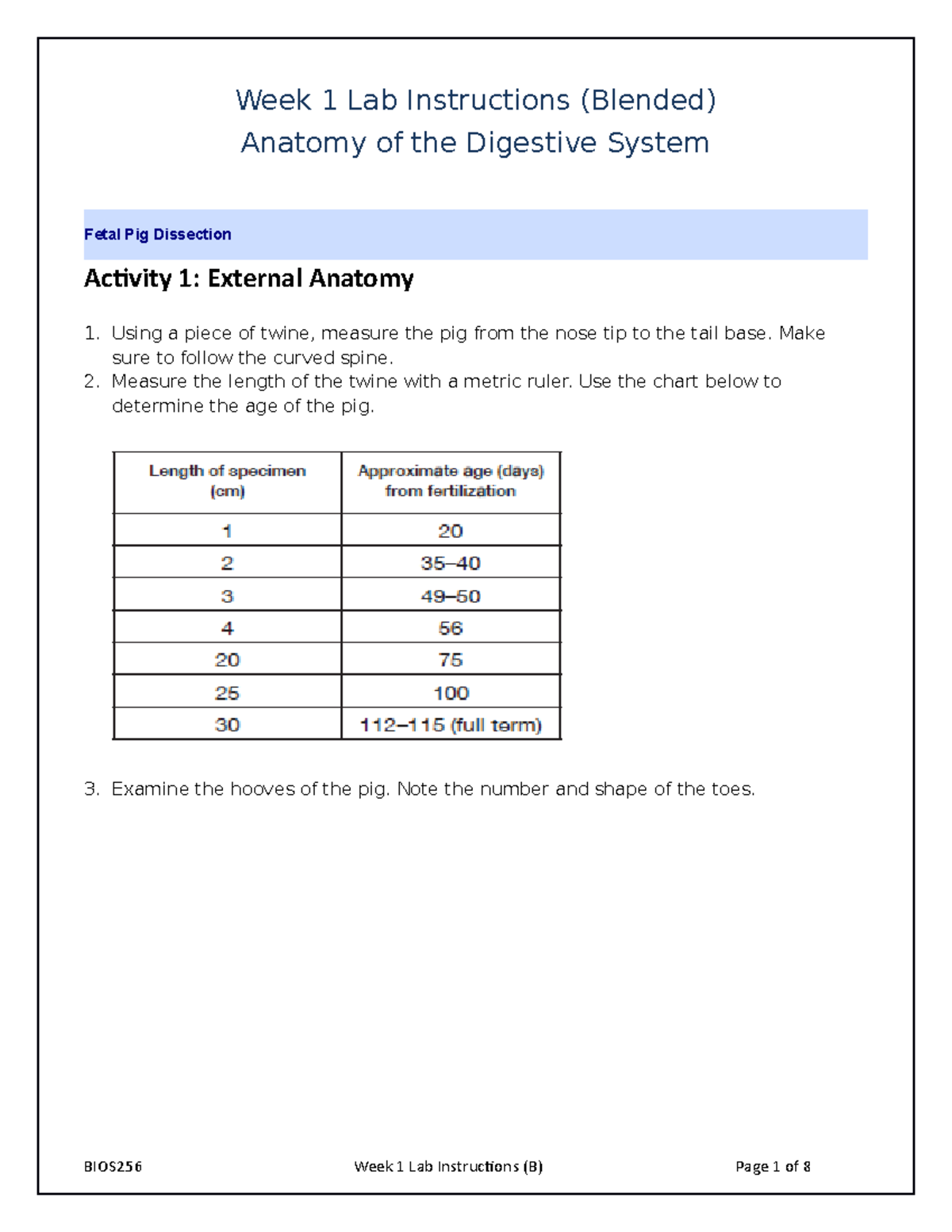 Week 1 Lab May 2021 - Lab Pig dissection paper - Week 1 Lab ...