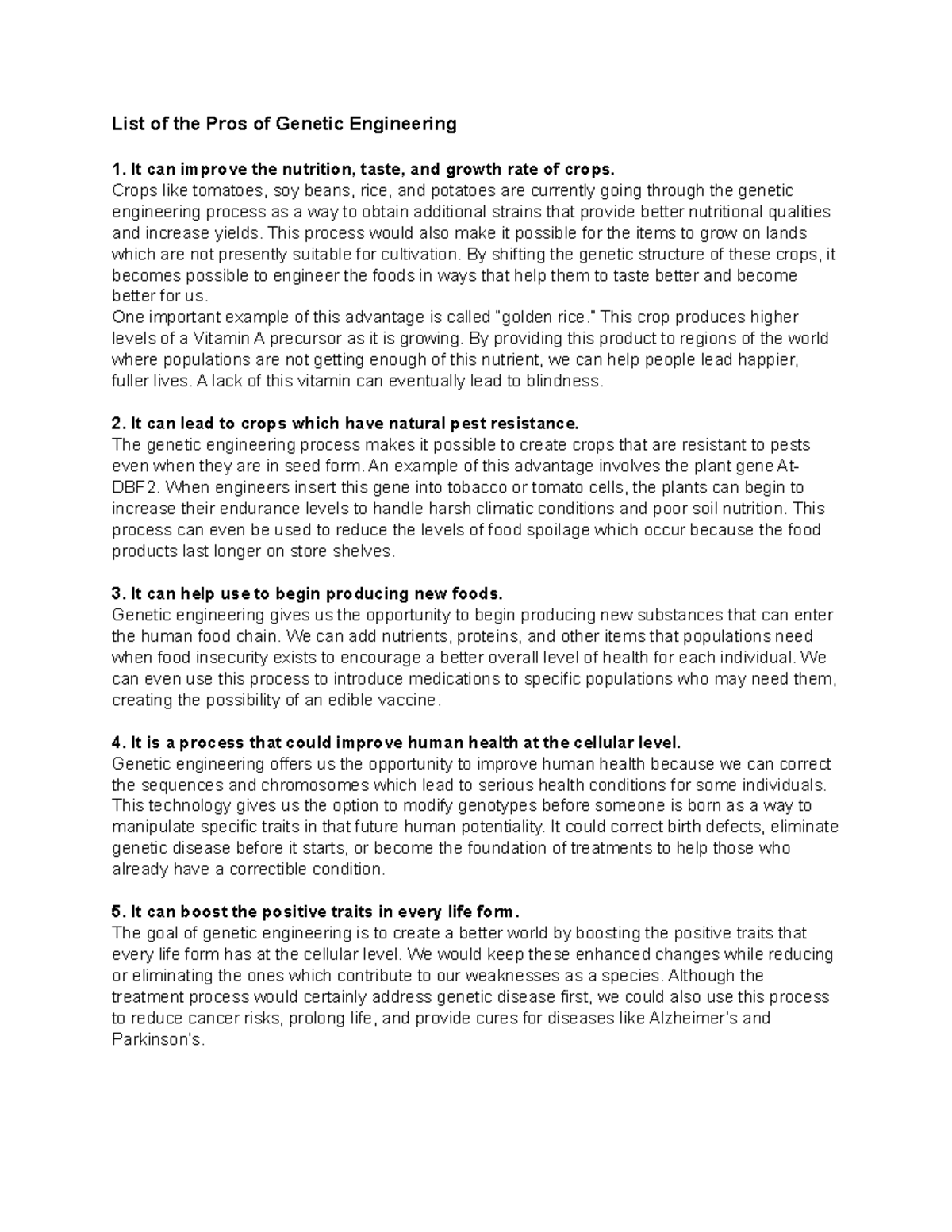 Pros And Cons Genetic Engineering - List of the Pros of Genetic ...
