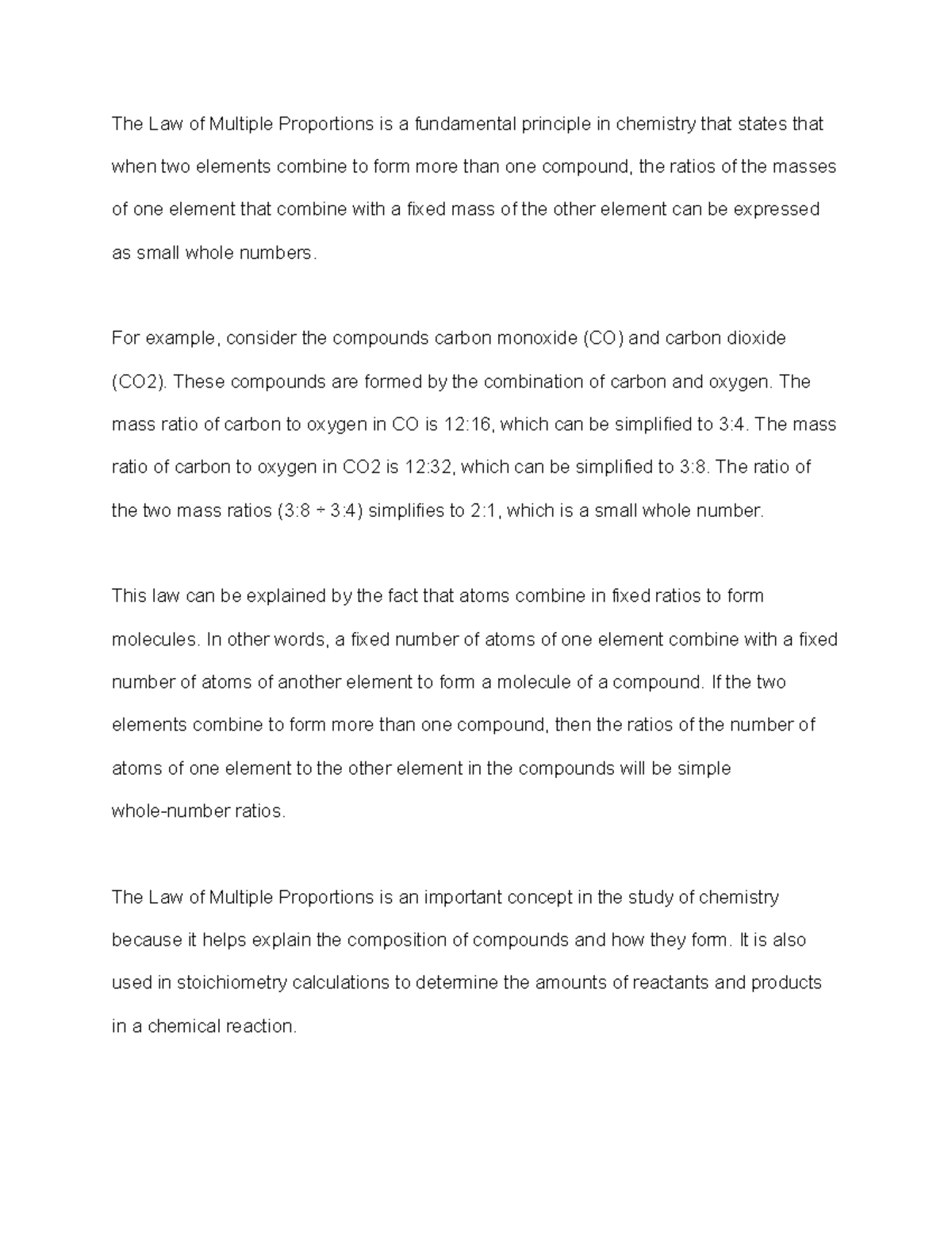 Lecture notes chemistry law of multiple proportions - The Law of ...